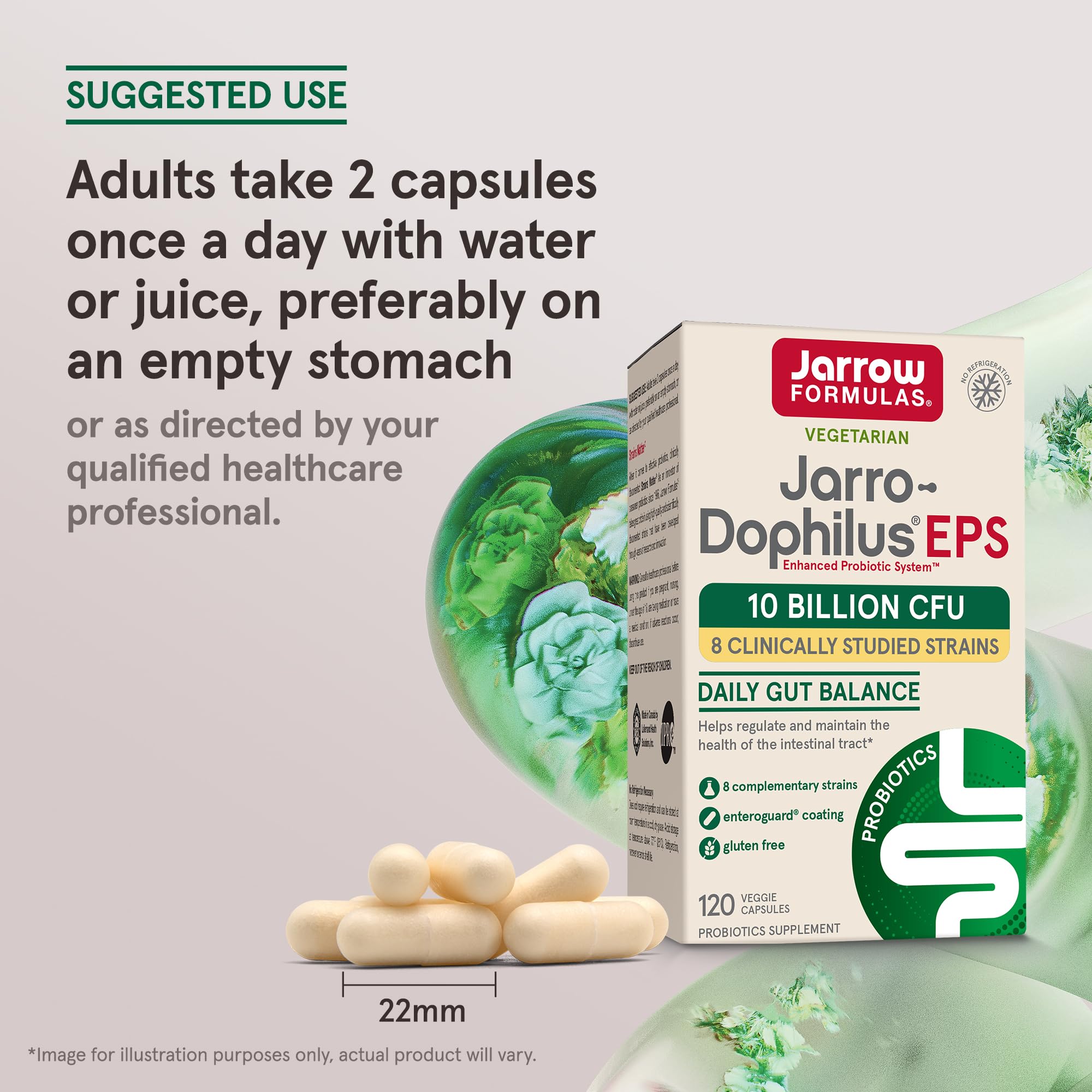 Jarrow Formulas Jarro-Dophilus EPS - 5 Billion Viable Organisms Per Serving - 120 Enteric Coated Veggie Caps - Multi-Strain Probiotic - Intestinal & Immune Health - Up to 120 Servings