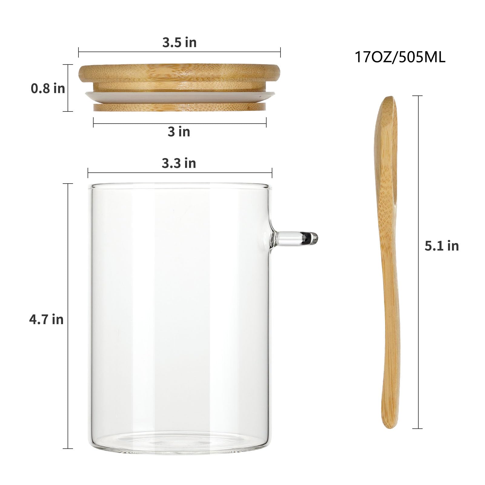 PRTBLZP 3 Sets of Glass Jars with Bamboo Lids and Bamboo Spoon, 17 Oz Borosilicate Glass Canisters for Candy, Cookies, Spices, Coffee Beans, Pasta