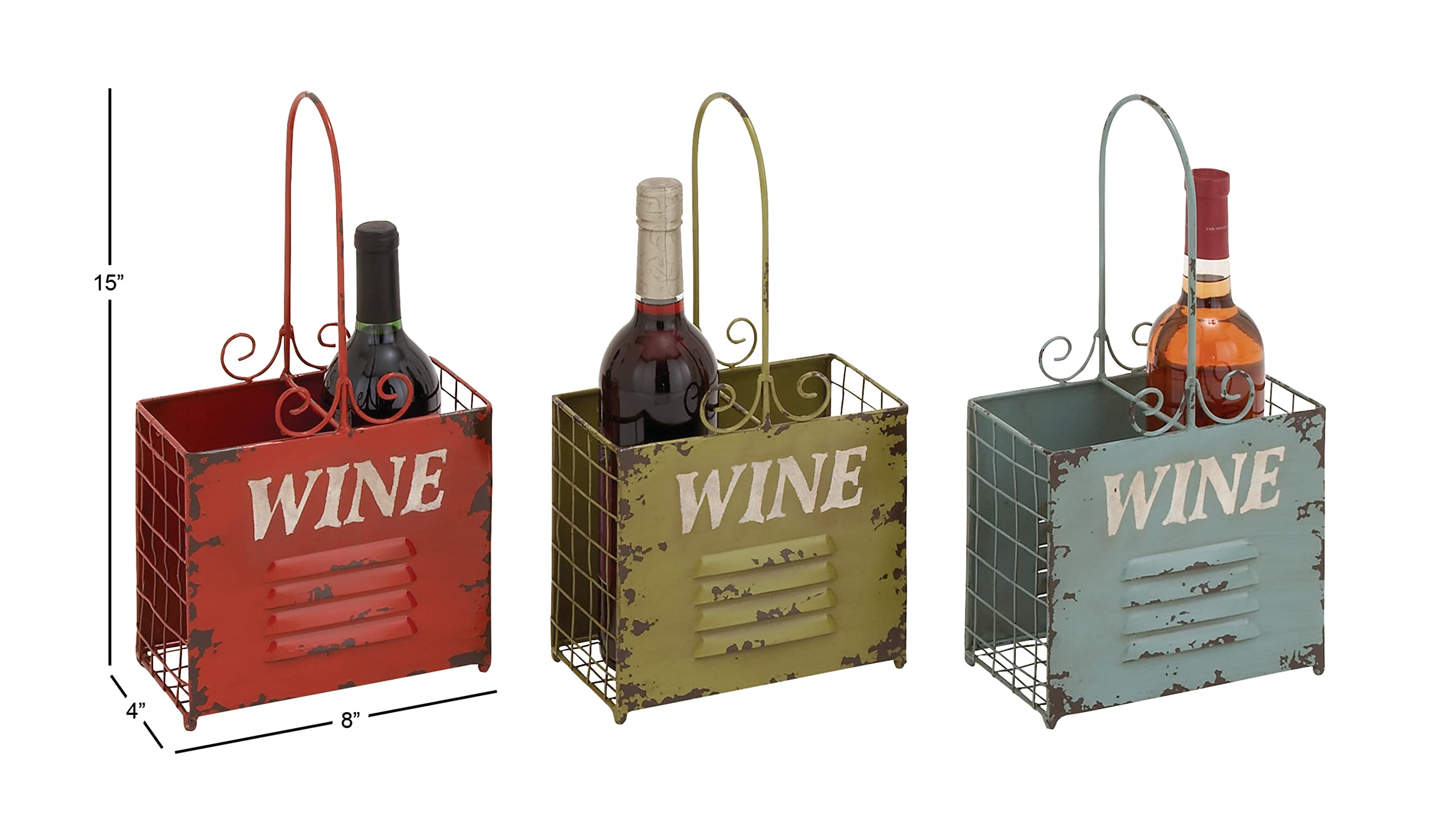 Deco 79 Metal wine Holder 3 Assorted, 8 by 15"