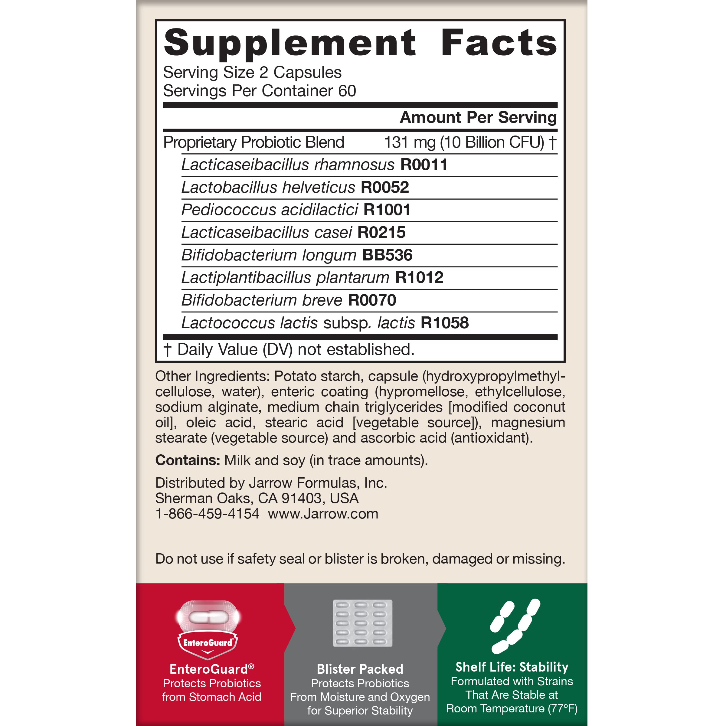 Jarrow Formulas Jarro-Dophilus EPS - 5 Billion Viable Organisms Per Serving - 120 Enteric Coated Veggie Caps - Multi-Strain Probiotic - Intestinal & Immune Health - Up to 120 Servings
