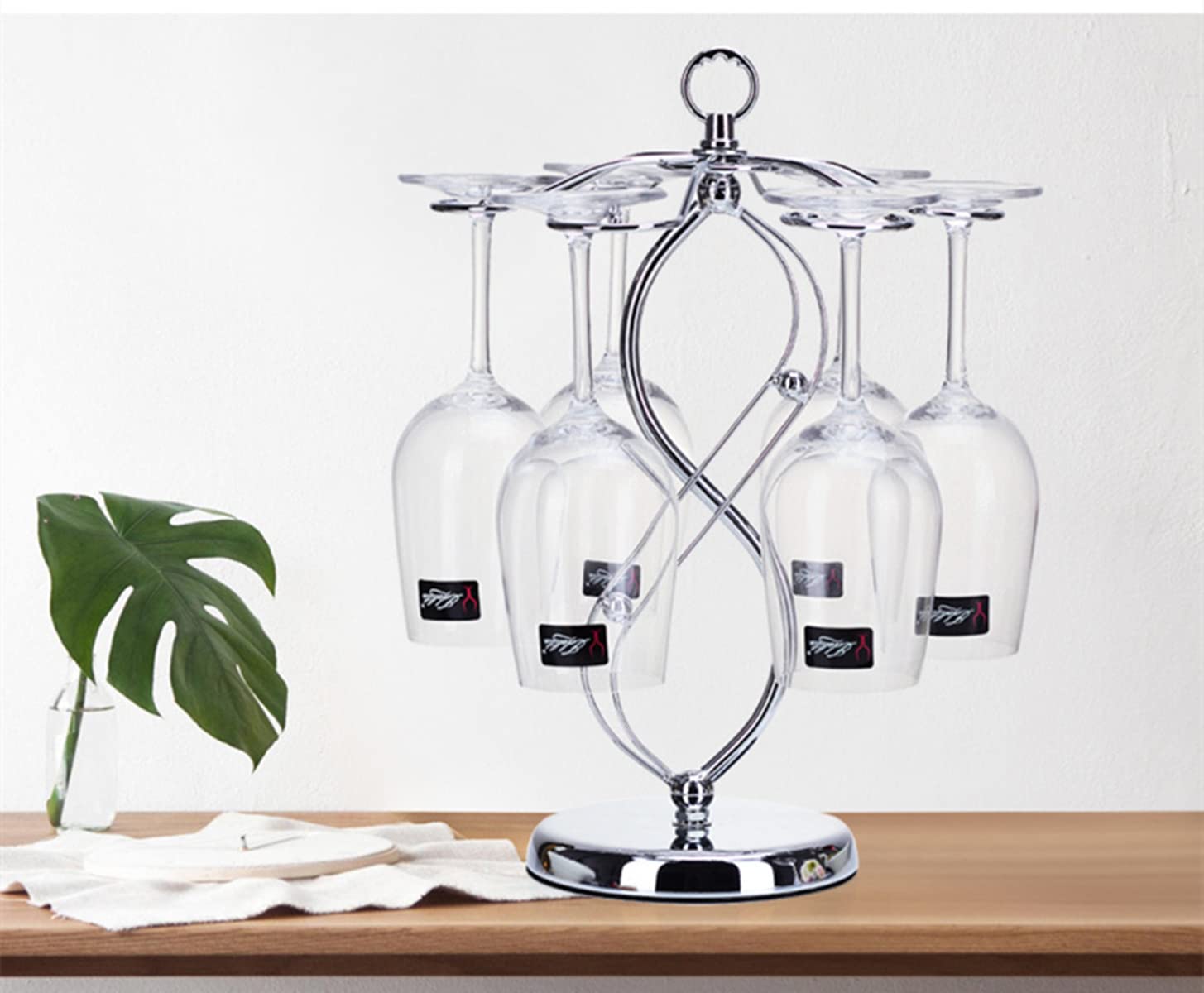 Hongiuia Wine Glass Holder - Freestanding Table Top Metal Art Goblets - 6 Cup Storage Rack for Kitchen Bar Decor Easy Access and Storage Wine Glasses - Silver