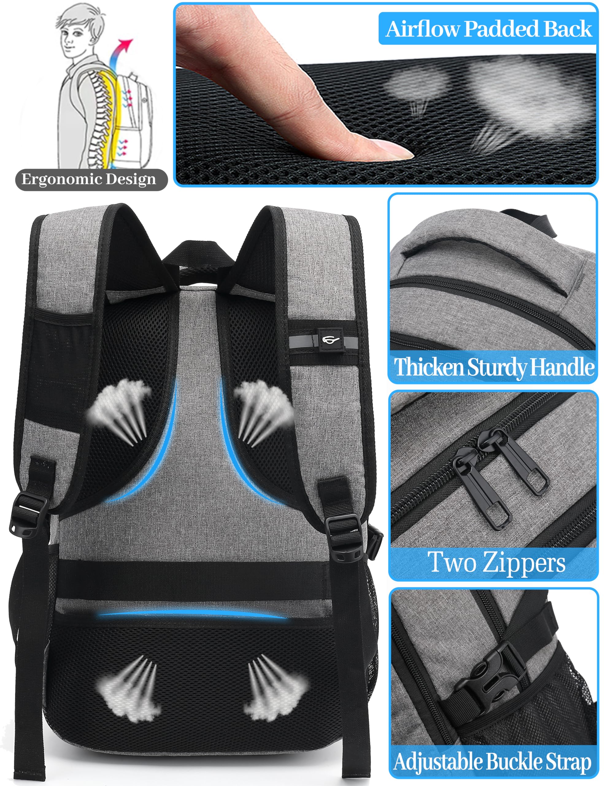 ProEtrade Laptop Backpack, Business Travel Anti Theft Bookbag with USB Charging Port for School College Work Computer Bag Daypack Fit 15.6 Inch Notebook, Gifts for Men Women Teen (Grey)