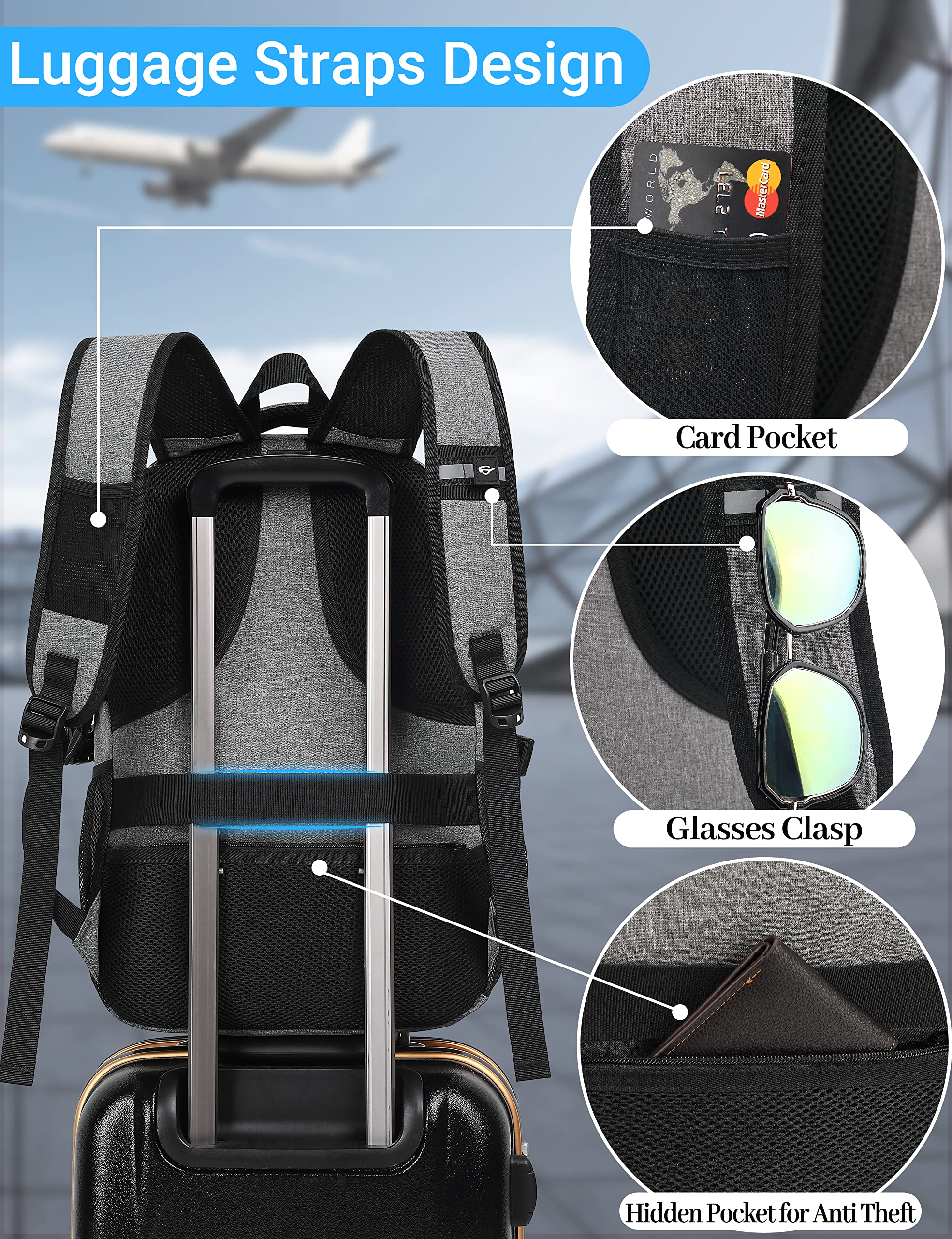 ProEtrade Laptop Backpack, Business Travel Anti Theft Bookbag with USB Charging Port for School College Work Computer Bag Daypack Fit 15.6 Inch Notebook, Gifts for Men Women Teen (Grey)