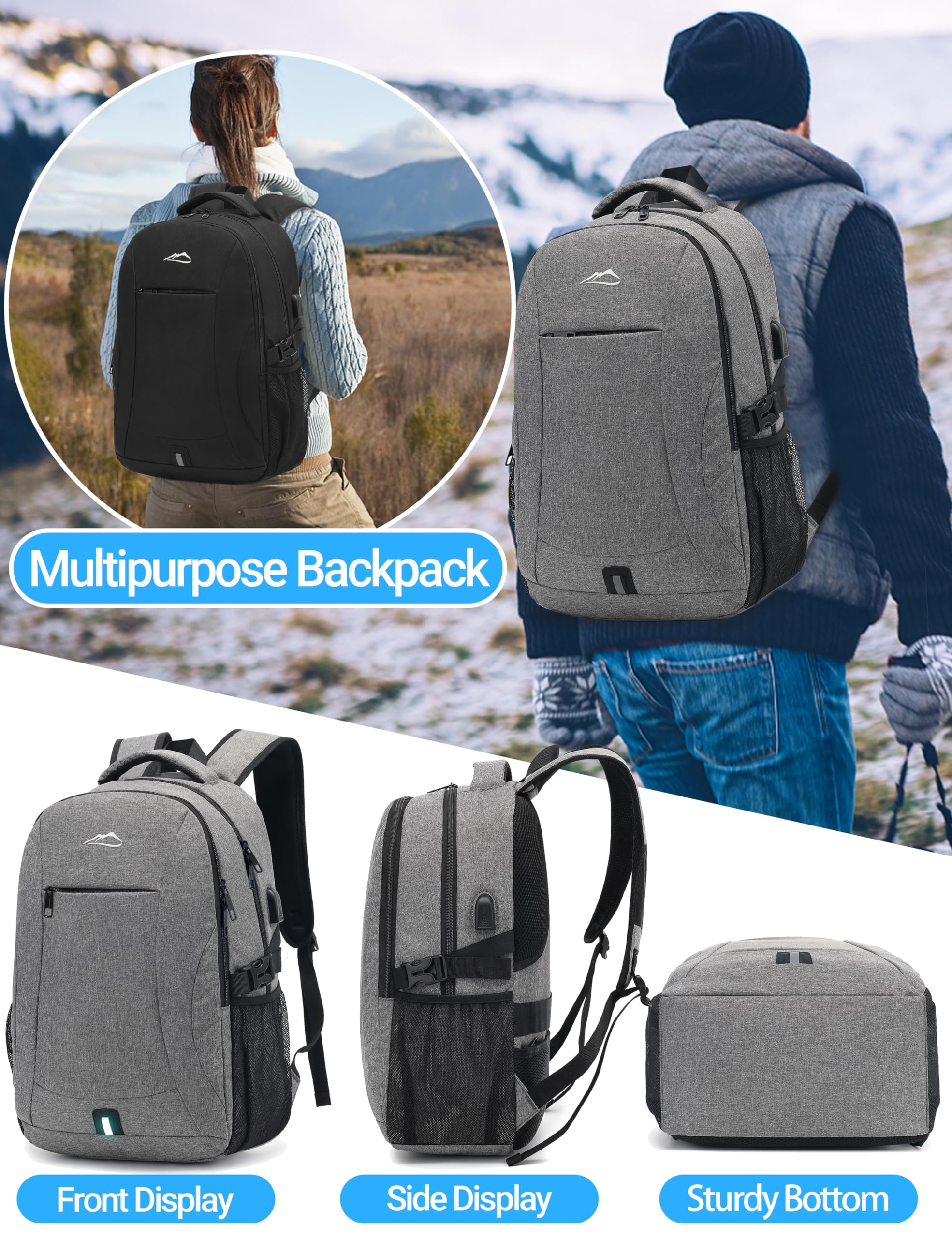 ProEtrade Laptop Backpack, Business Travel Anti Theft Bookbag with USB Charging Port for School College Work Computer Bag Daypack Fit 15.6 Inch Notebook, Gifts for Men Women Teen (Grey)