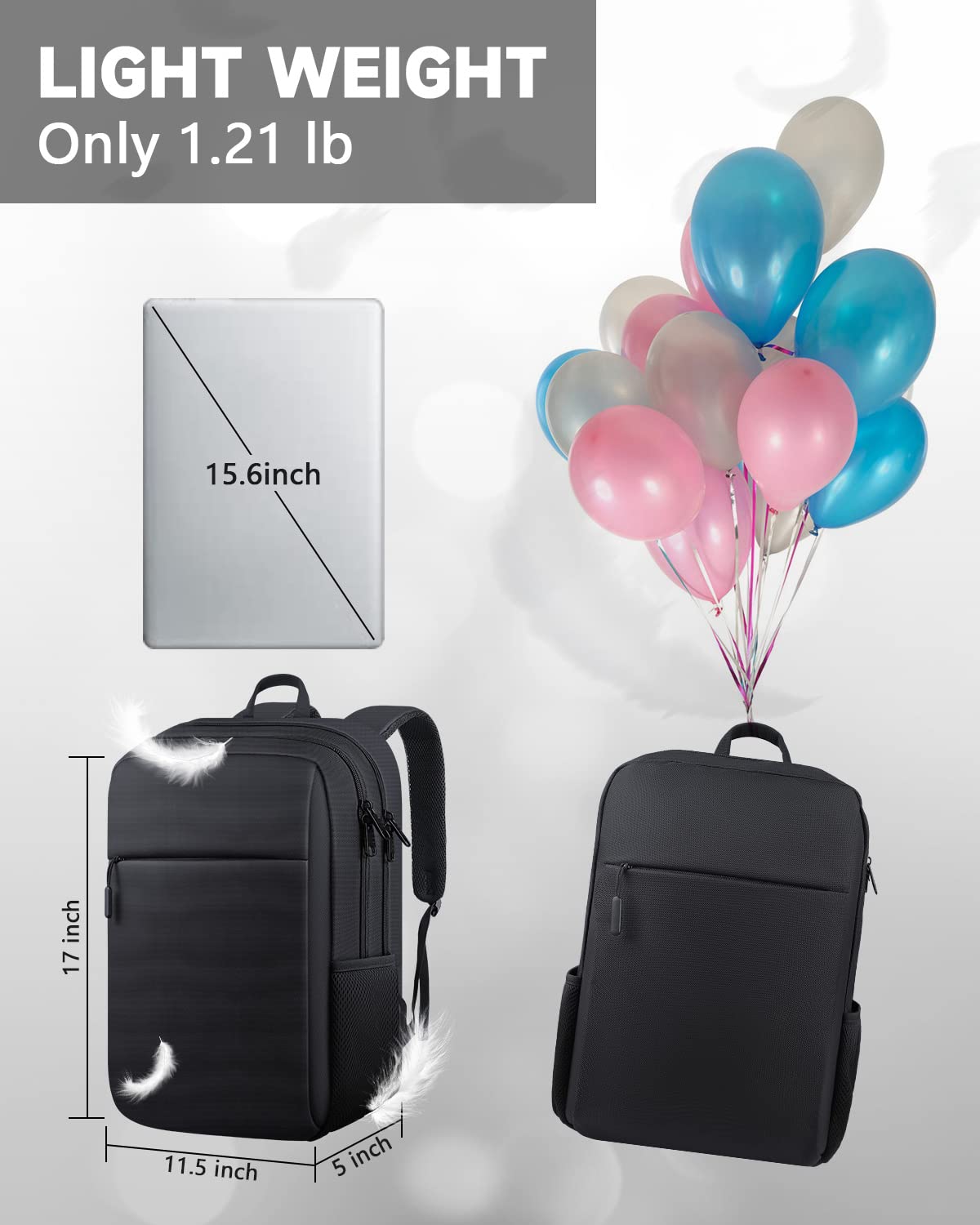 Laptop Backpack 15.6 Inch, Business Durable Lightweight Slim Laptop Tablet Backpack Airline Approved with USB Charging Port, College School Computer Work Bag Bookbag Tech Gifts for Men Women, Black