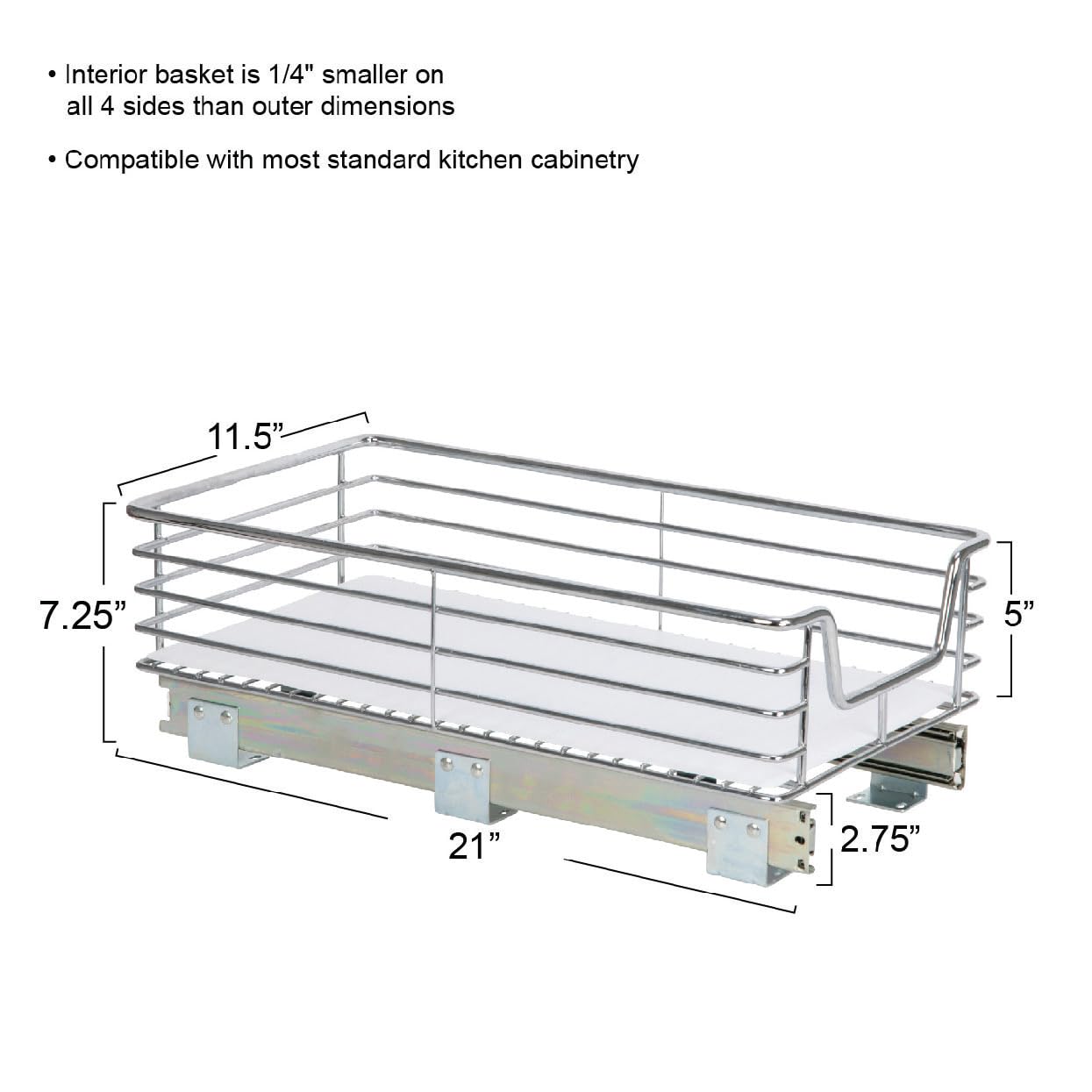 Household Essentials Design Trend 11.5" Extended Depth 1-Tier Single Basket Sliding Shelf Under Cabinet Organizer, White