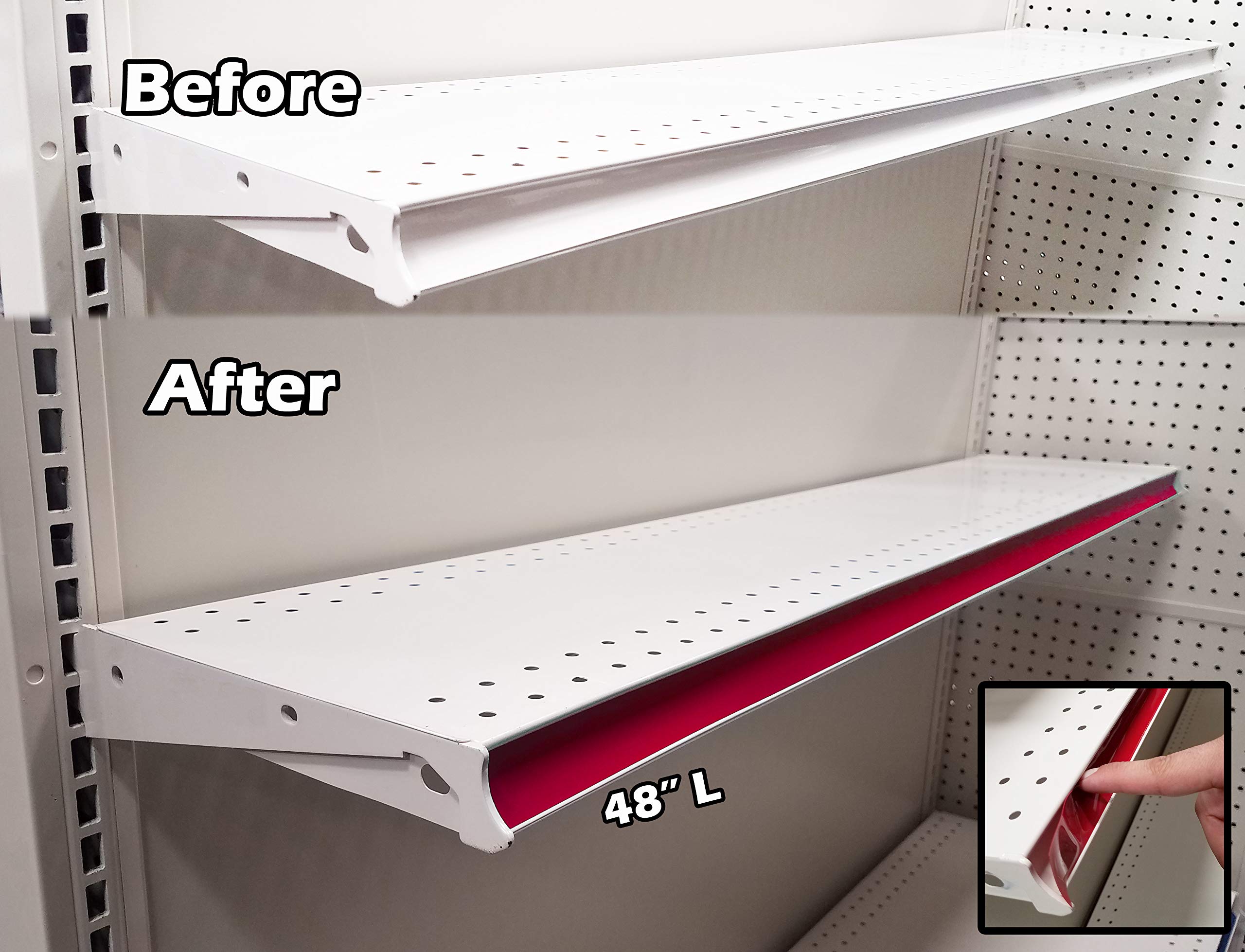 Decorative Gondola Shelving Pre Cut Vinyl Insert Strips 48" x 1.25" Shelf C-Channel, Red, 100 Pack