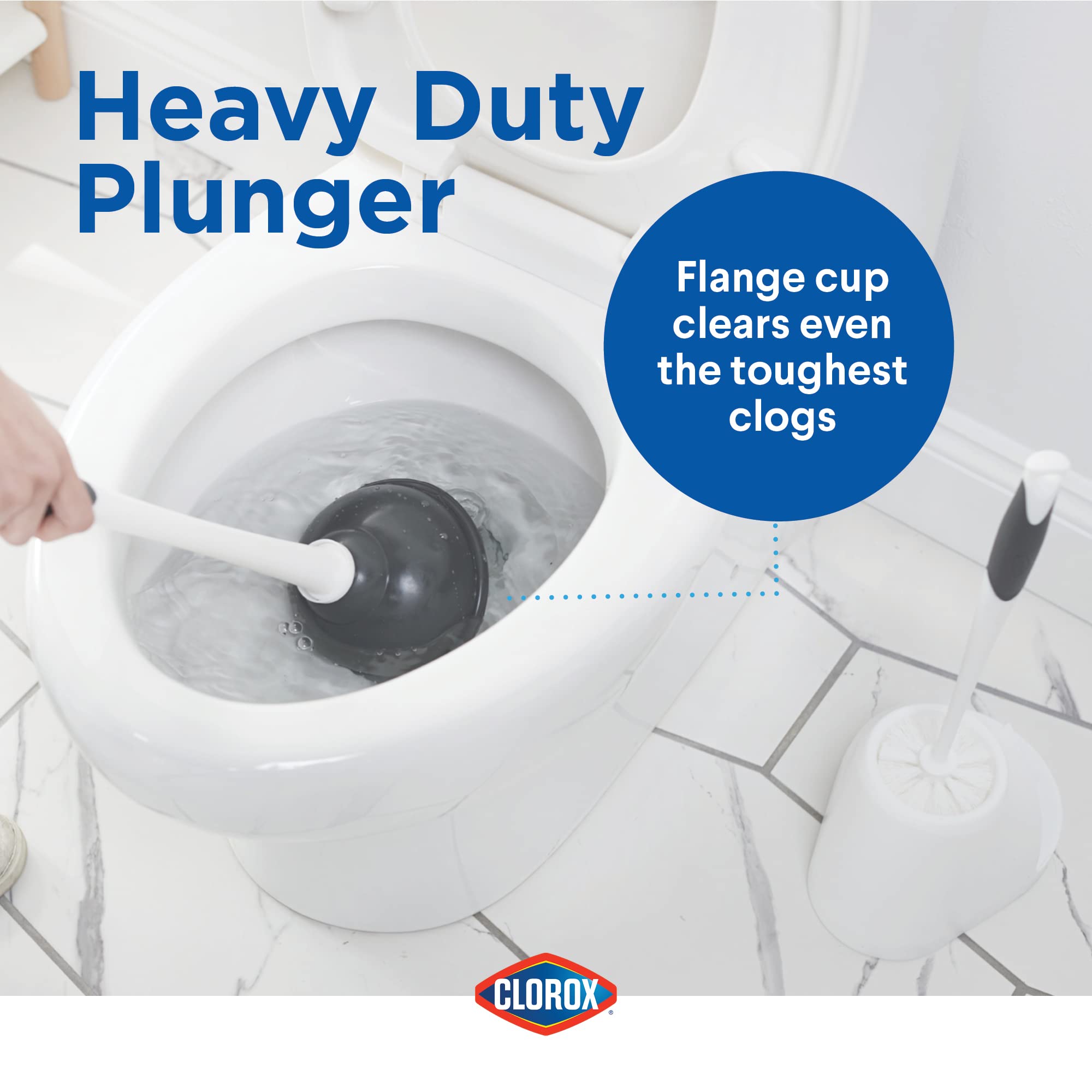 Clorox Toilet Plunger and Bowl Brush Combo Set with Caddy, White/Gray
