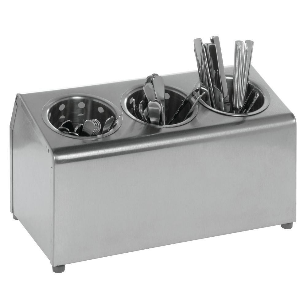 HUBERT® Kitchen Utensil Holder 3 Cylinder Stainless Steel - 15"L x 7 3/4"W x 8 1/4"H