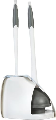 Clorox Toilet Plunger and Bowl Brush Combo Set with Caddy, White/Gray