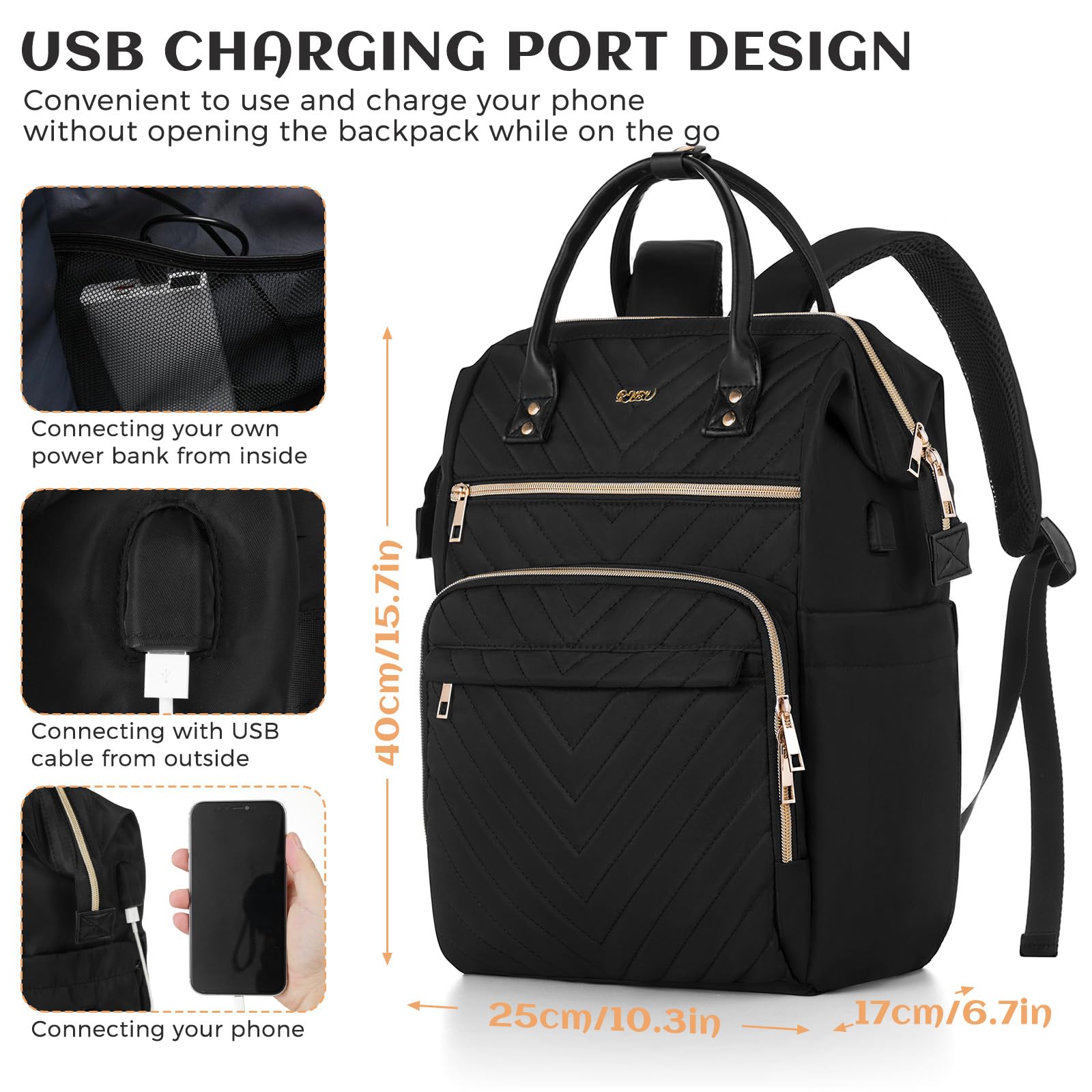 RJEU Women Computer Bags,Work Bag School Bookbag for Nurses Teacher,College Backpack Purse for Girls Travel Causual Commuter Mochilas de Mujer,Black