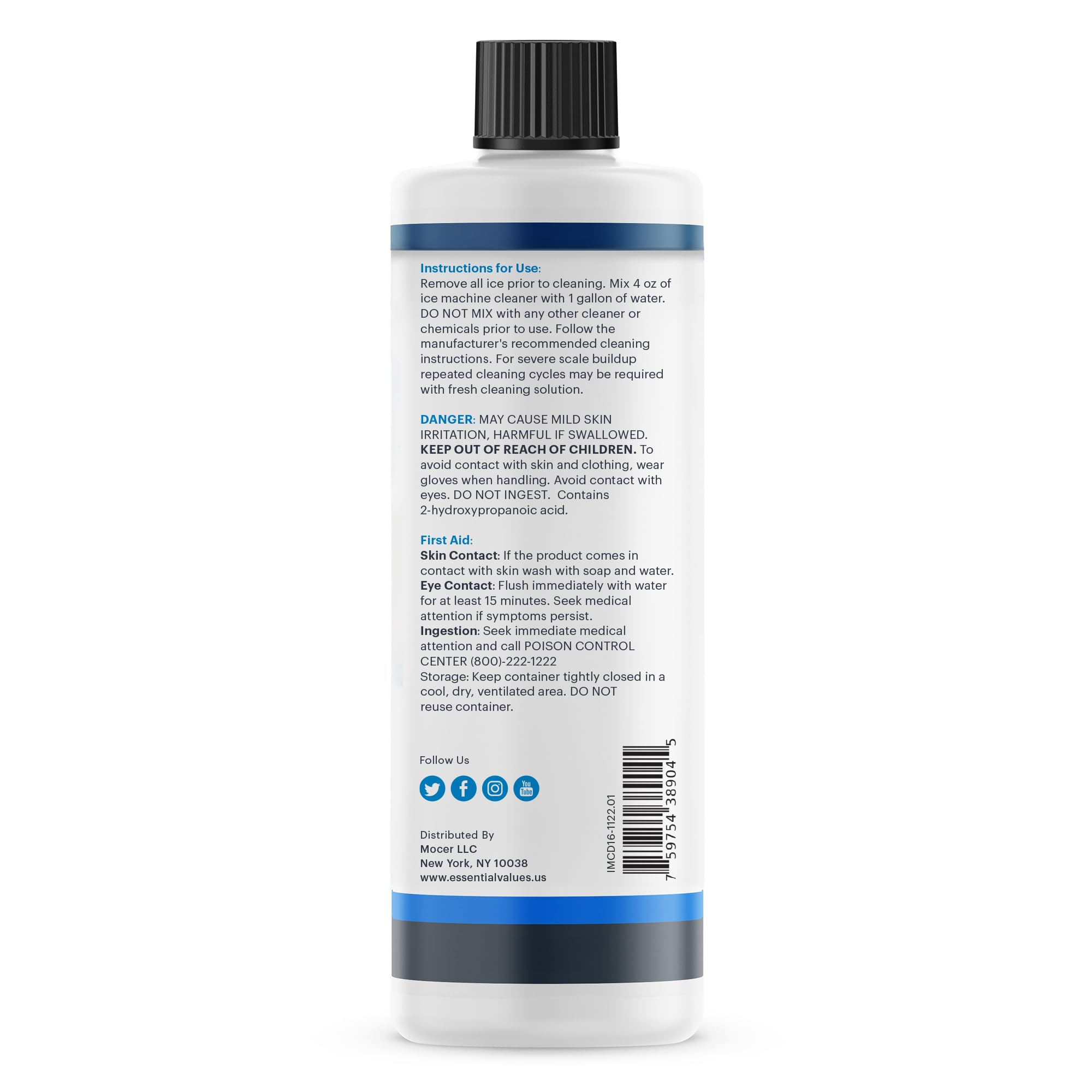 Essential Values Ice Machine Cleaner 16 fl oz, Nickel Safe Descaler | Ice Maker Cleaner Compatible with: Whirlpool 4396808, Manitowac, Ice-O-Matic, Scotsman, Follett & More! - Made in USA