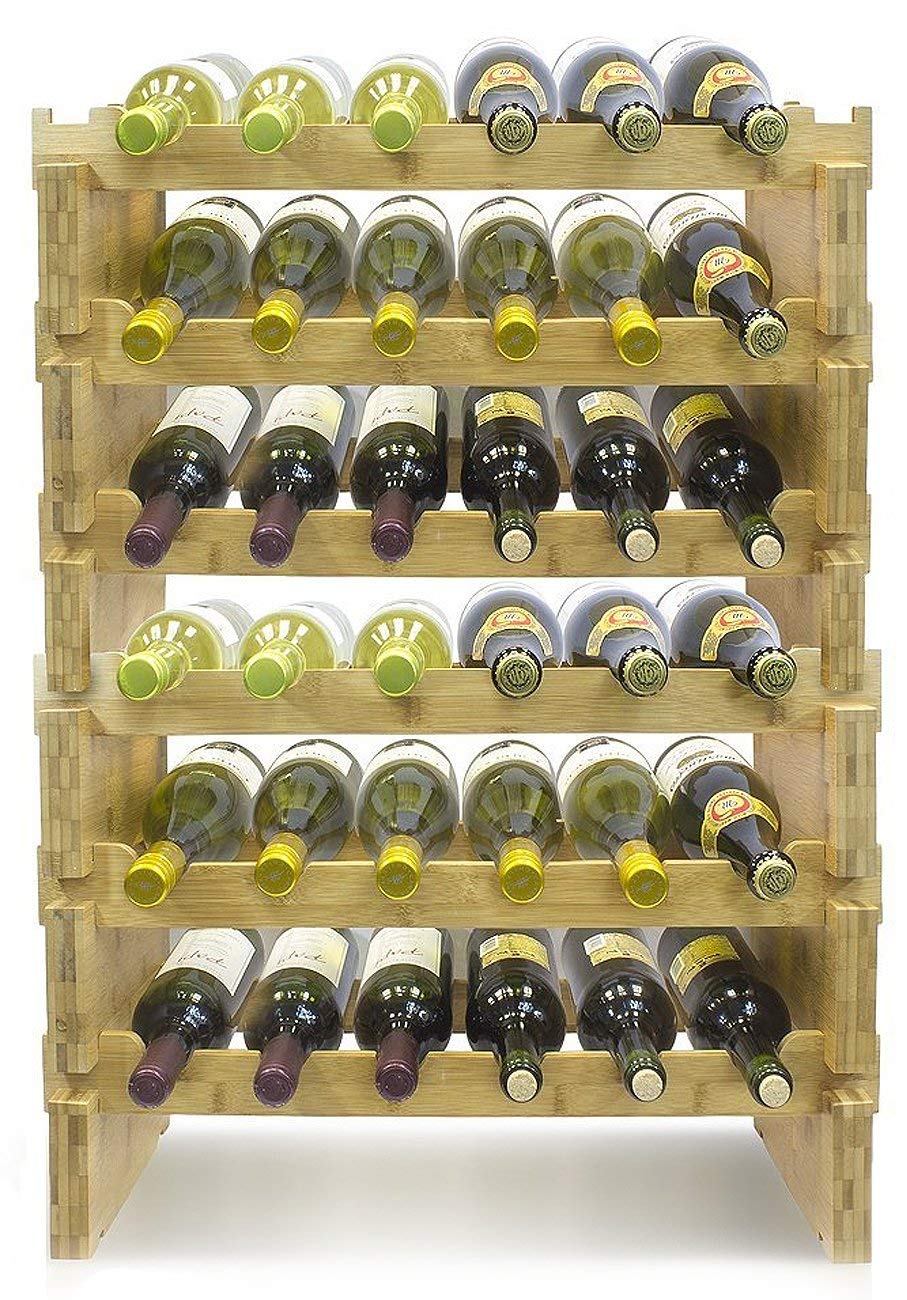 Sorbus Stackable Bamboo Wine Rack — Classic Style Wine Racks for Bottles — Perfect for Bar, Wine Cellar, Basement, Cabinet, Pantry, etc. (6-Tier)