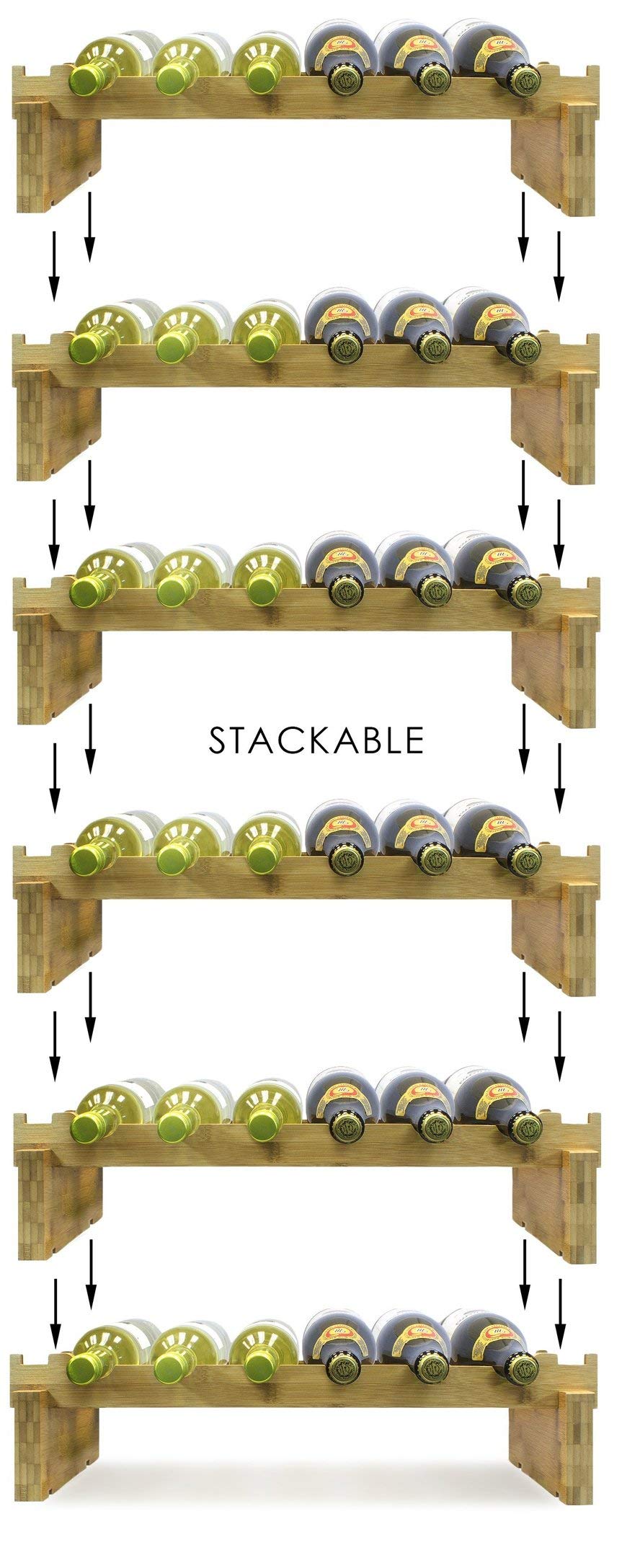 Sorbus Stackable Bamboo Wine Rack — Classic Style Wine Racks for Bottles — Perfect for Bar, Wine Cellar, Basement, Cabinet, Pantry, etc. (6-Tier)