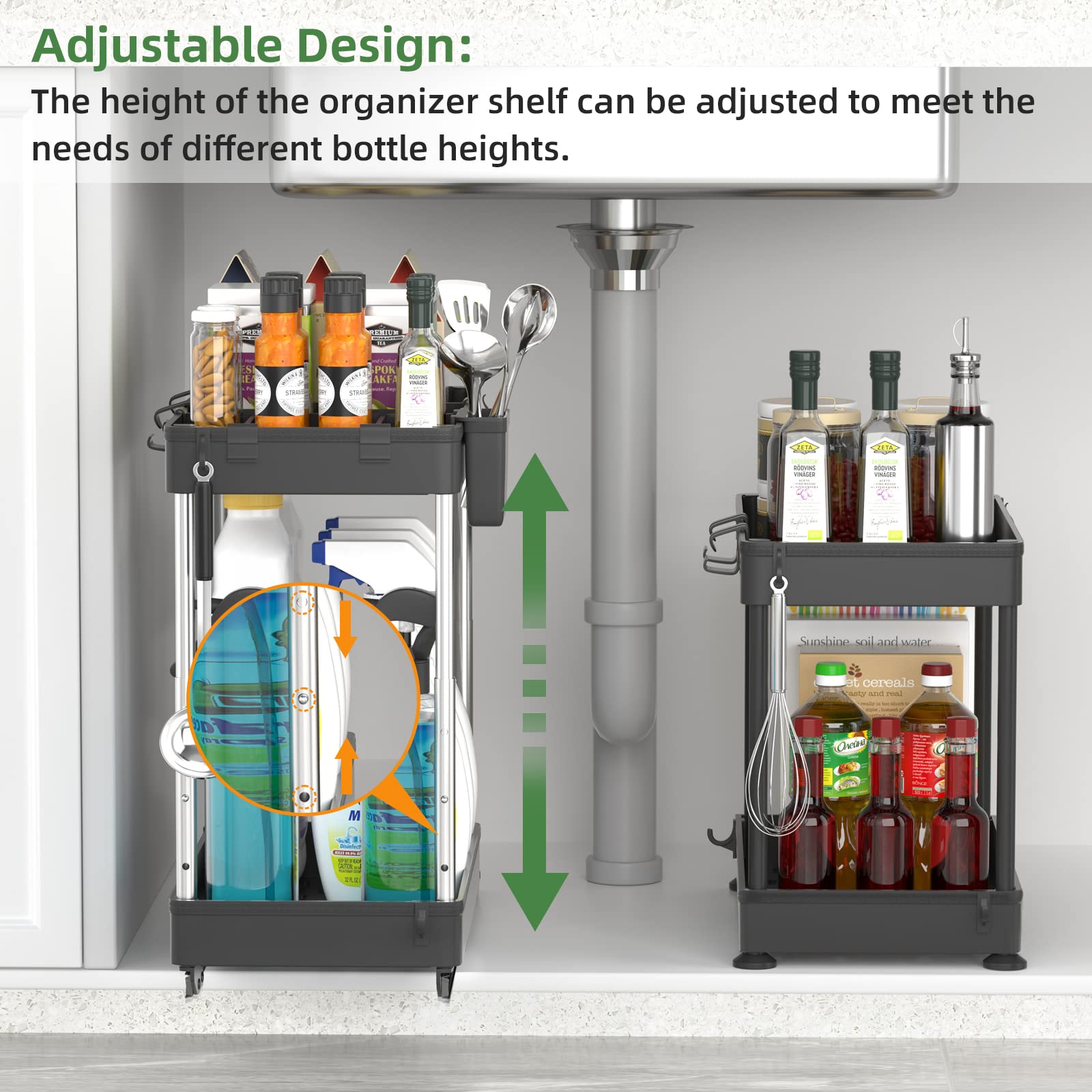 AOSITE 1 Pack L Shape Under Sink Organizers Bathroom Organizer and Storage 2 Pack Pull Out Cabinet Organizer