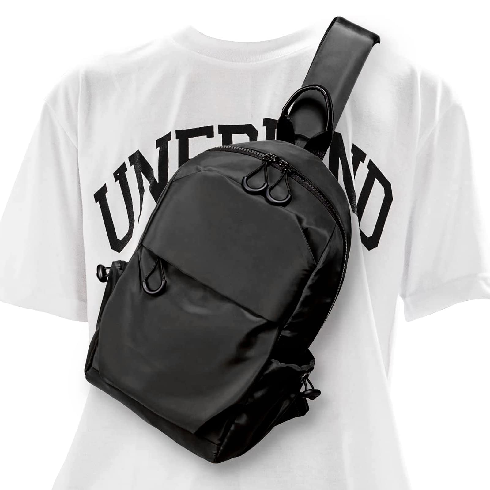 Gooday Small Sling Shoulder Bag Travel Crossbody Backpack for Men, Nylon Waterproof Lightweight Chest Bag