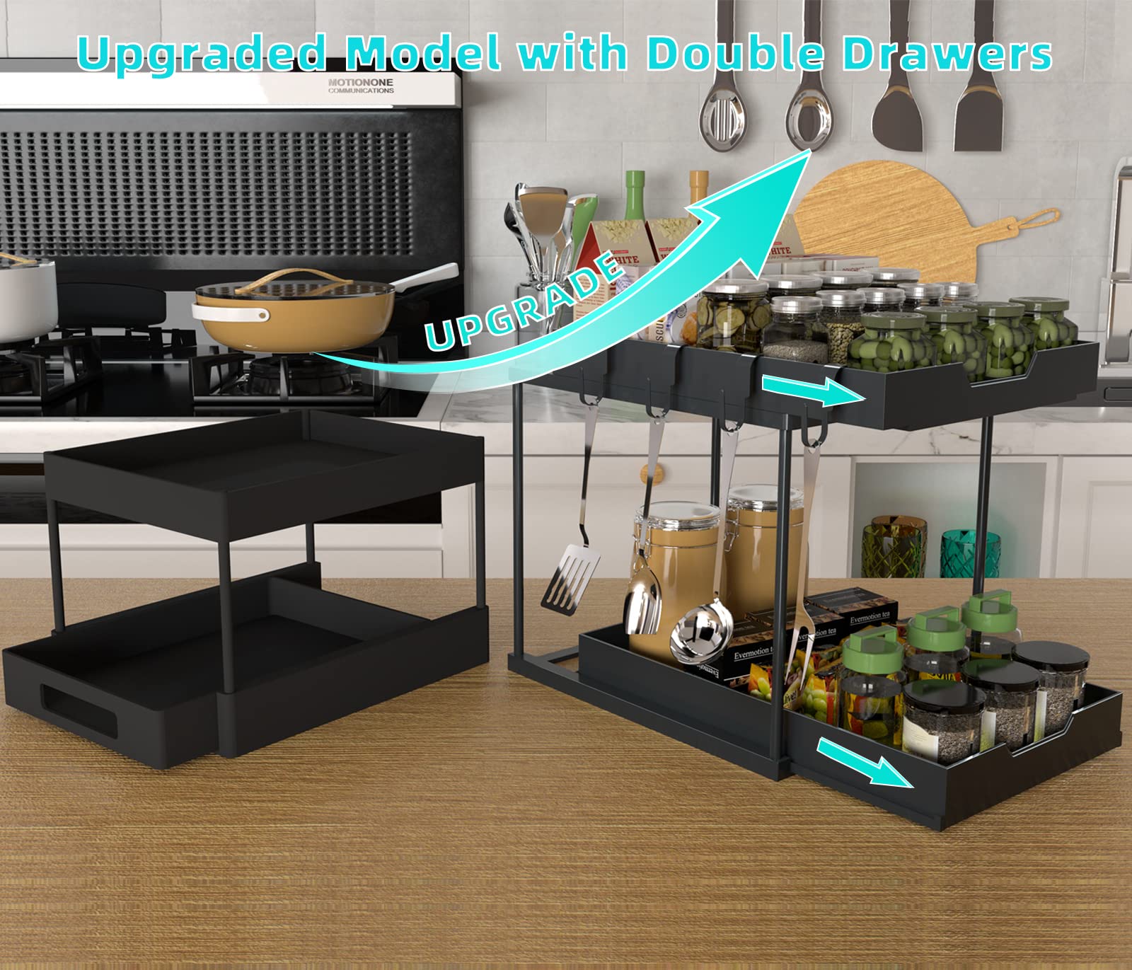 THEYFIRST 2 Pack Under Sink Organizers and Storage 2-Tier Double Sliding Pull-out Drawer, Under the Sink Organizer Kitchen Multi-purpose Under Bathroom Sink Shelf Storage Rack for Cabinet -Black