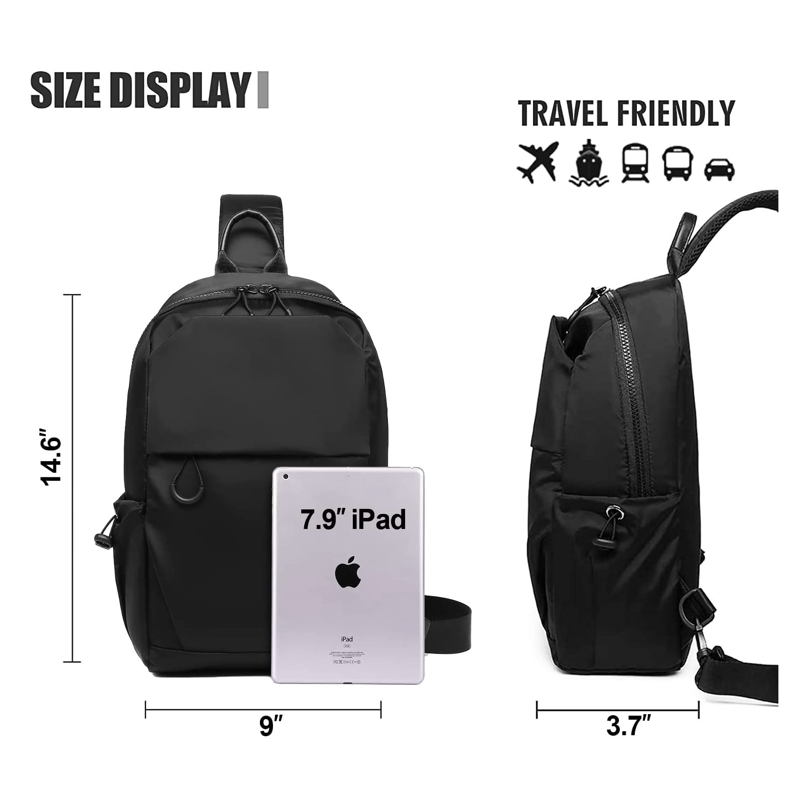 Gooday Small Sling Shoulder Bag Travel Crossbody Backpack for Men, Nylon Waterproof Lightweight Chest Bag