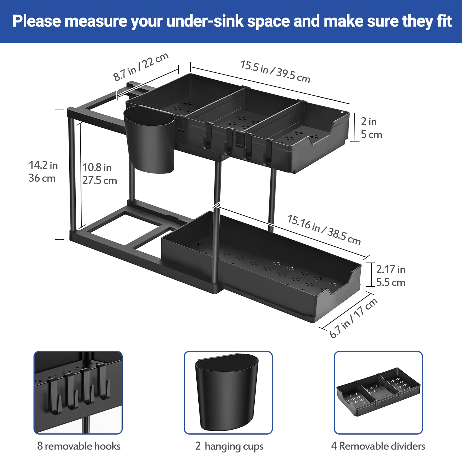 Puricon 2 Pack Clear Lazy Susan Turntable Organizer Bundle with 2 Pack Under Sink Organizers and Storage 2-Tier Double Sliding Pull-Out Drawer