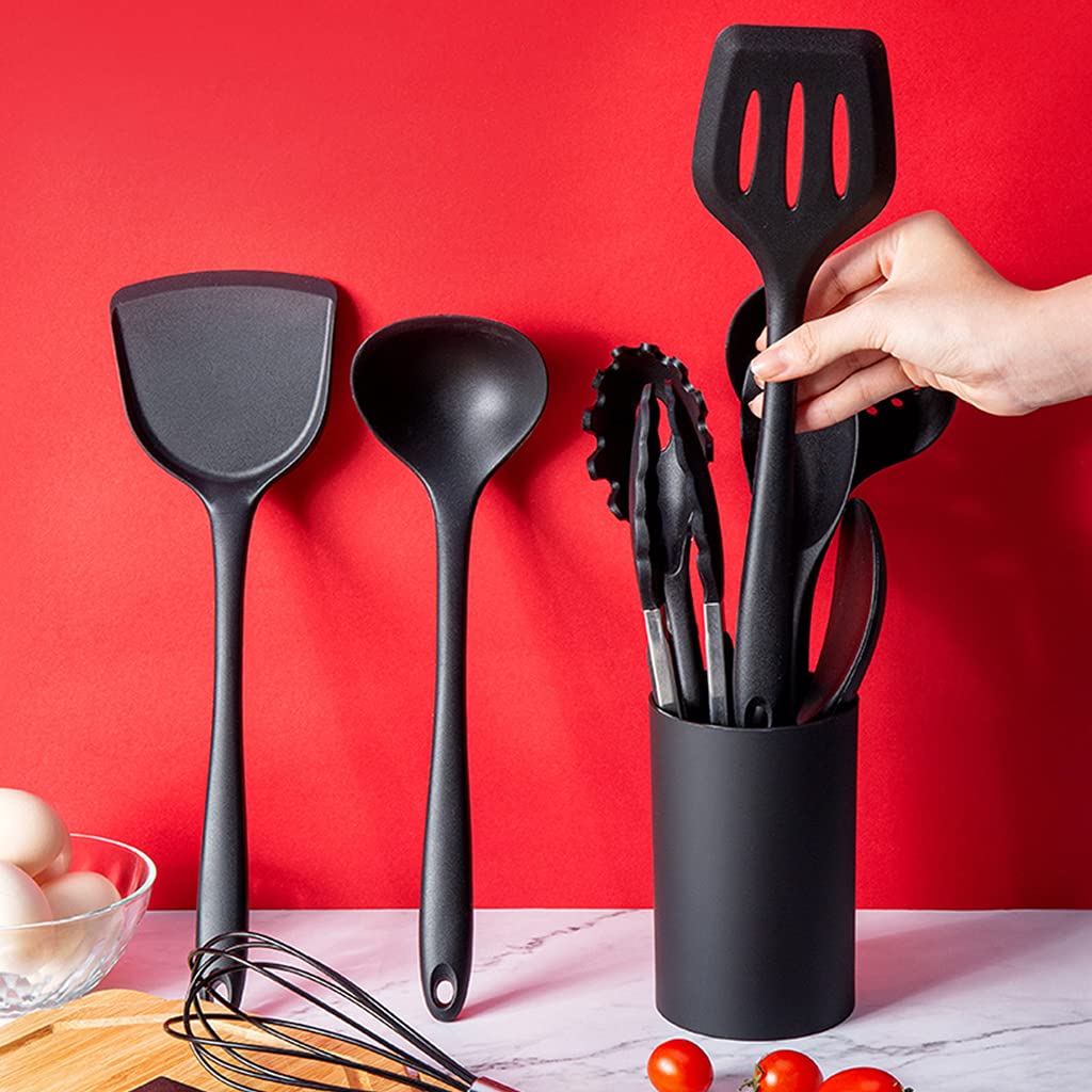 FUNCOCO Kitchen Utensil Holder, Kitchen Utensil Holder Black Plastic Cylinder Storage Tableware Drying Canister, Small
