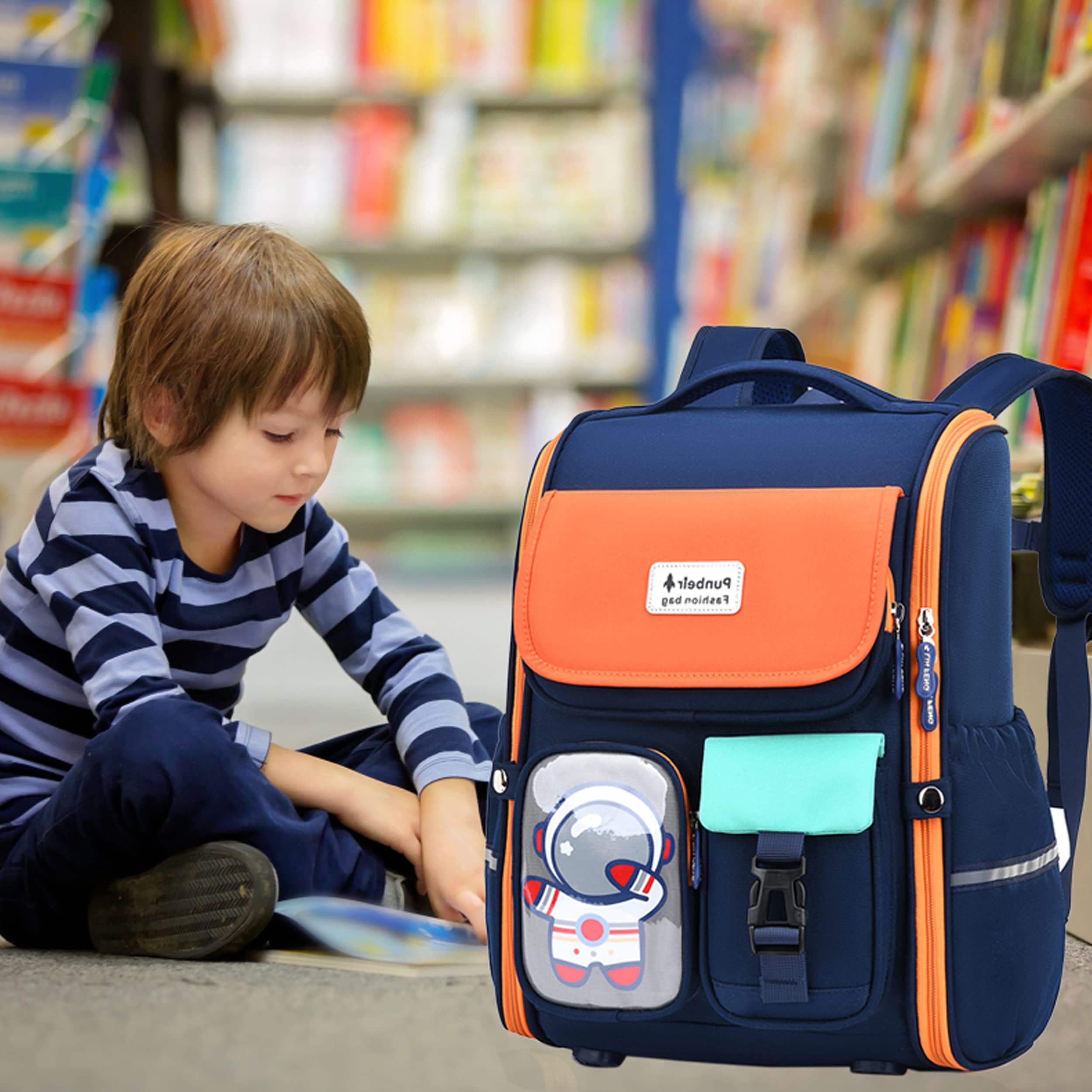 AO ALI VICTORY Kids Backpack for Boys Elementary School Bags Large Toddler Kindergarten Preschool Bookbags Space Backpacks (Blue)