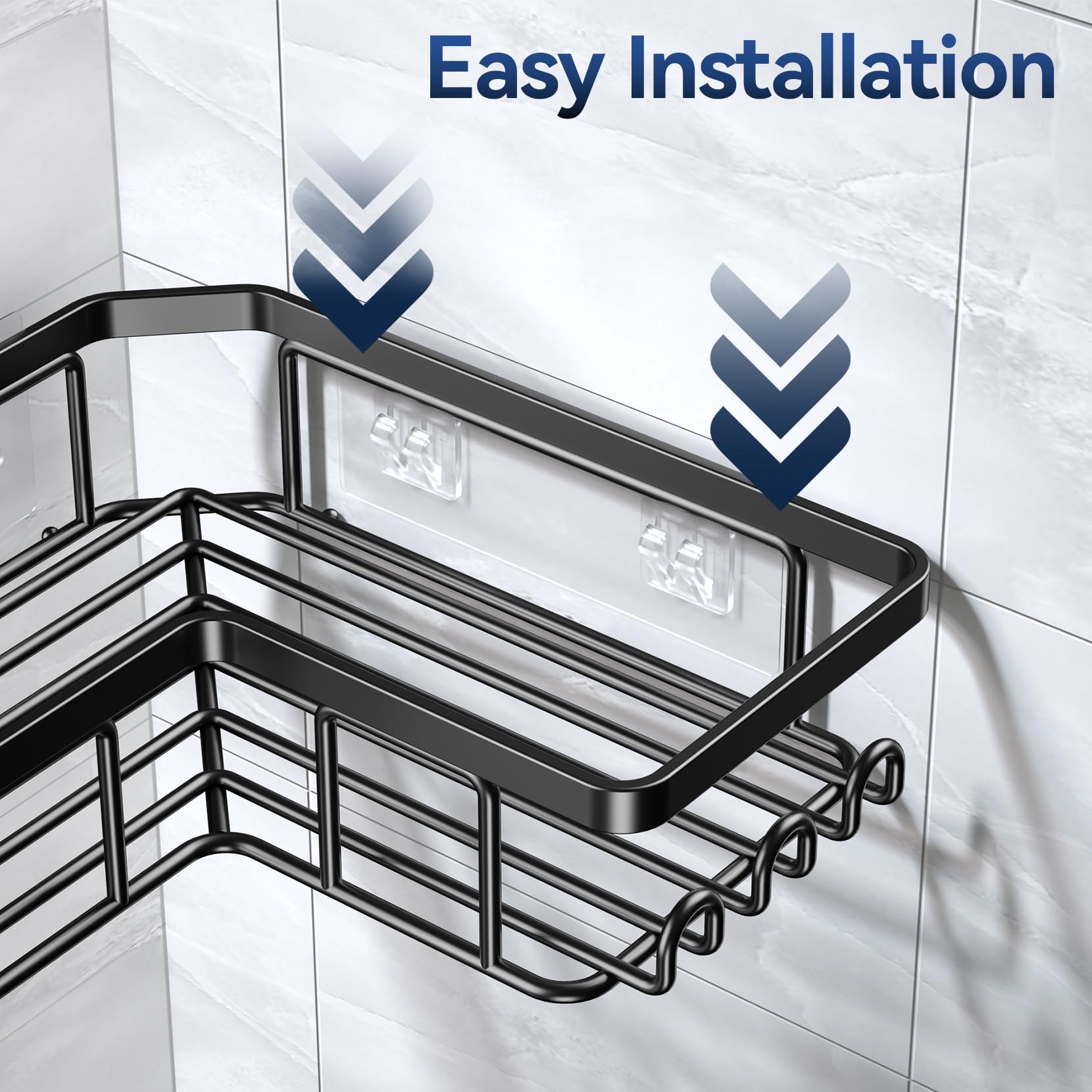 YASONIC Corner Shower Caddy, 3-Pack Adhesive Shower Caddy with Soap Holder and 12 Hooks, Rustproof Stainless Steel Bathroom Shower Organizer, No Drilling Wall Mounted Shower Rack, for Bathroom, Black