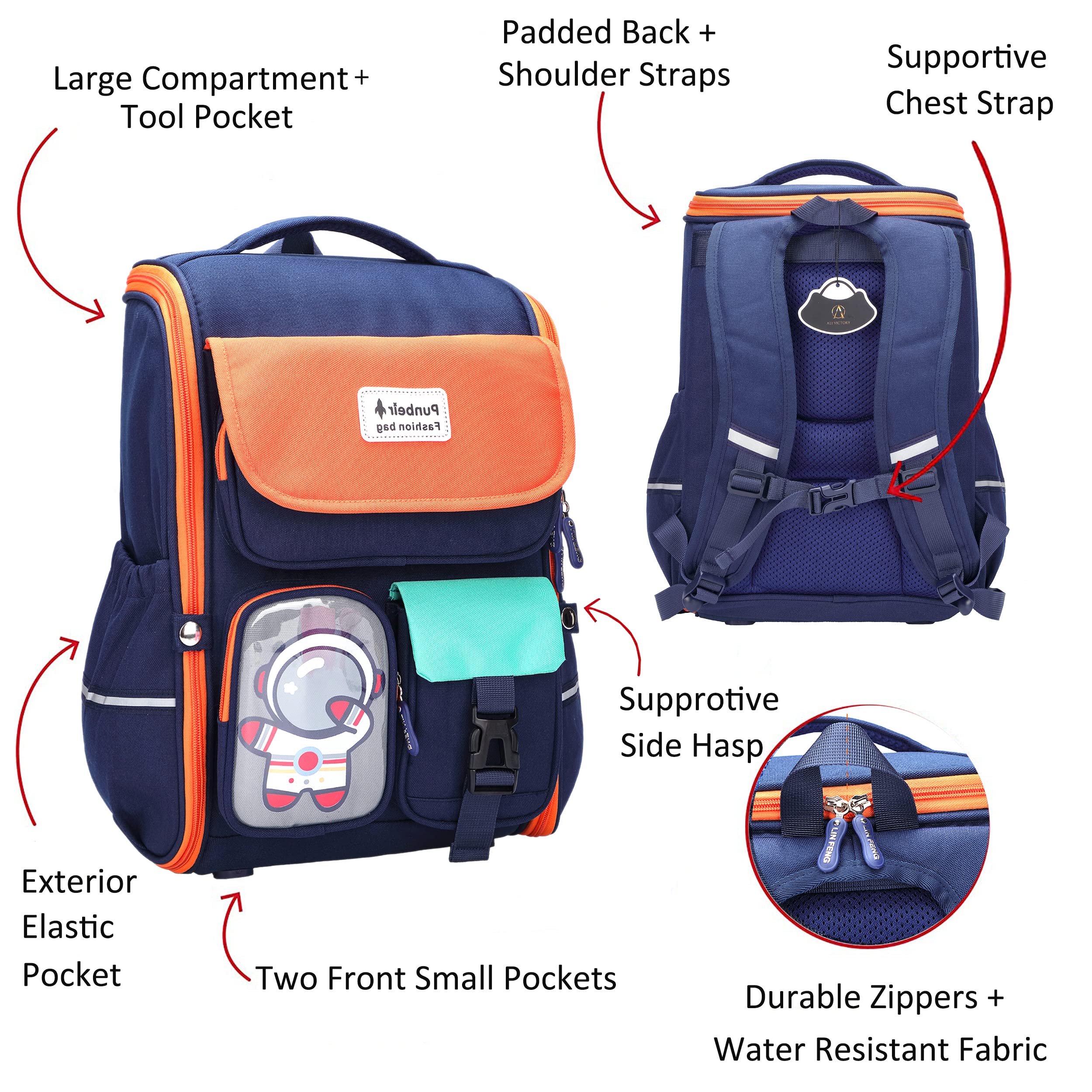 AO ALI VICTORY Kids Backpack for Boys Elementary School Bags Large Toddler Kindergarten Preschool Bookbags Space Backpacks (Blue)