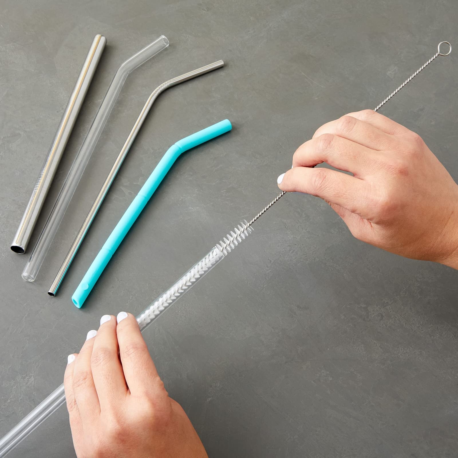 4 Pack Metal Straw Cleaner Brush, Extra Long Stainless Steel with Bristles for Cleaning Water Bottles, Boba Straws, Pipes, Tubes (12 in)