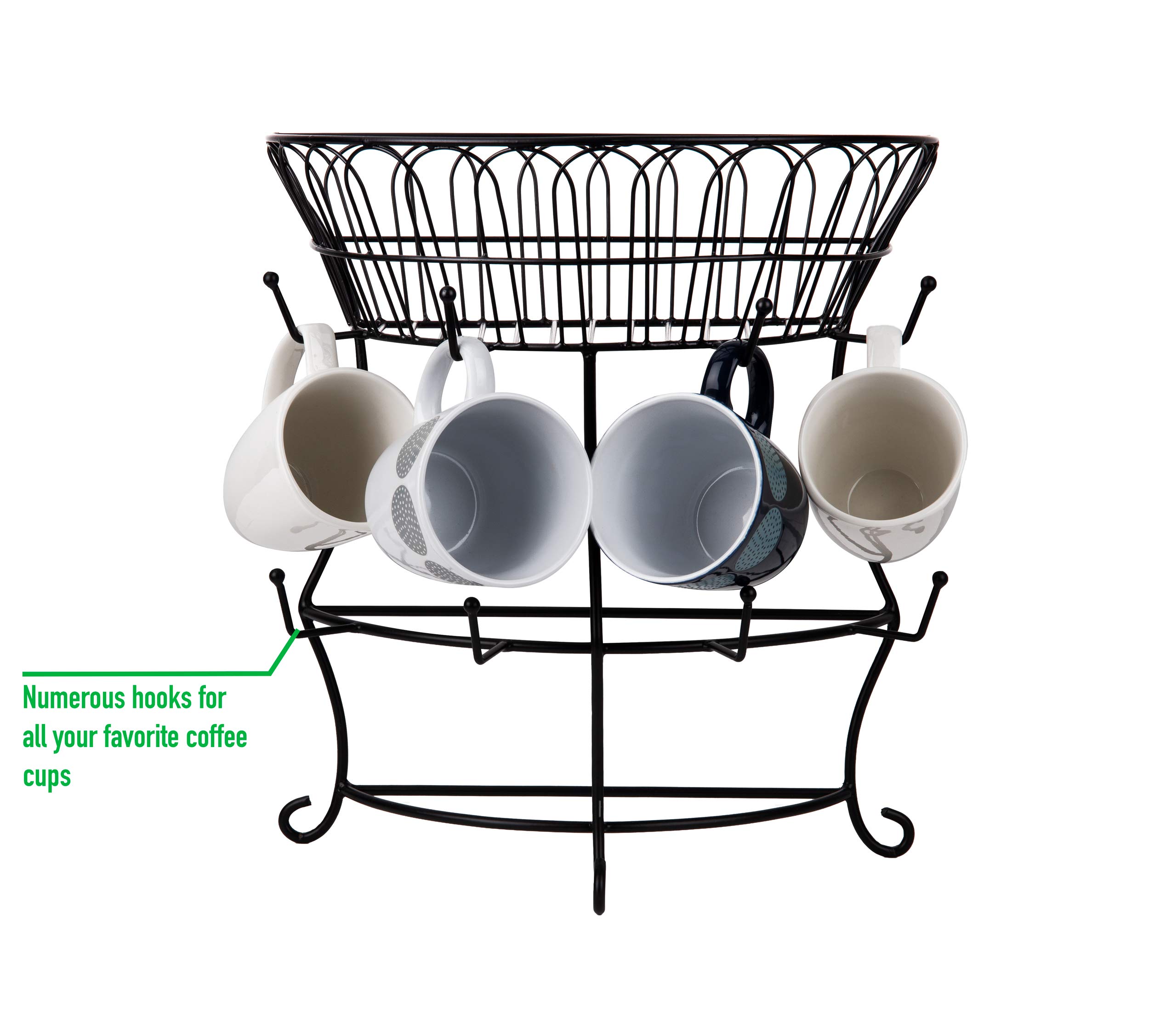 Mind Reader Alloy Collection Single Serve Coffee Storage and 8 Mug Rack, 22 Pod Capacity, Countertop Organizer, Metal, Black