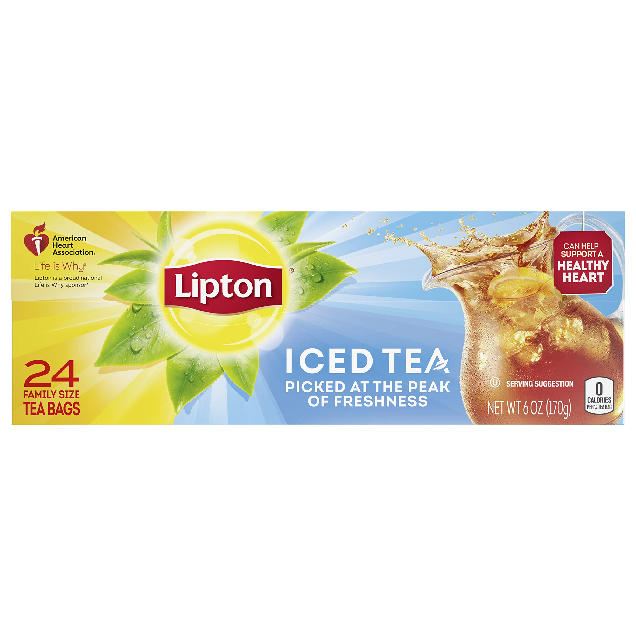 Lipton Family-Size Iced Tea Bags Picked At The Peak of Freshness Unsweetened Tea Can Help Support a Healthy Heart 6 oz (24 Count, Pack of 1)