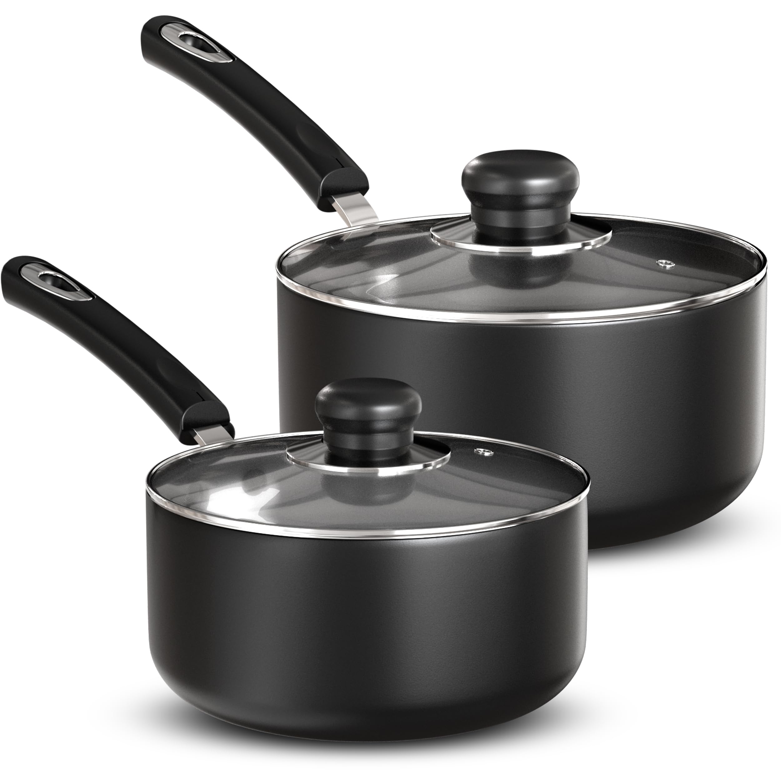 Utopia Kitchen Nonstick Saucepan Set - 1 Quart and 2 Quart Sauce Pan Set with Lid - Multipurpose Pots Set Use for Home Kitchen or Restaurant (Grey-Black)