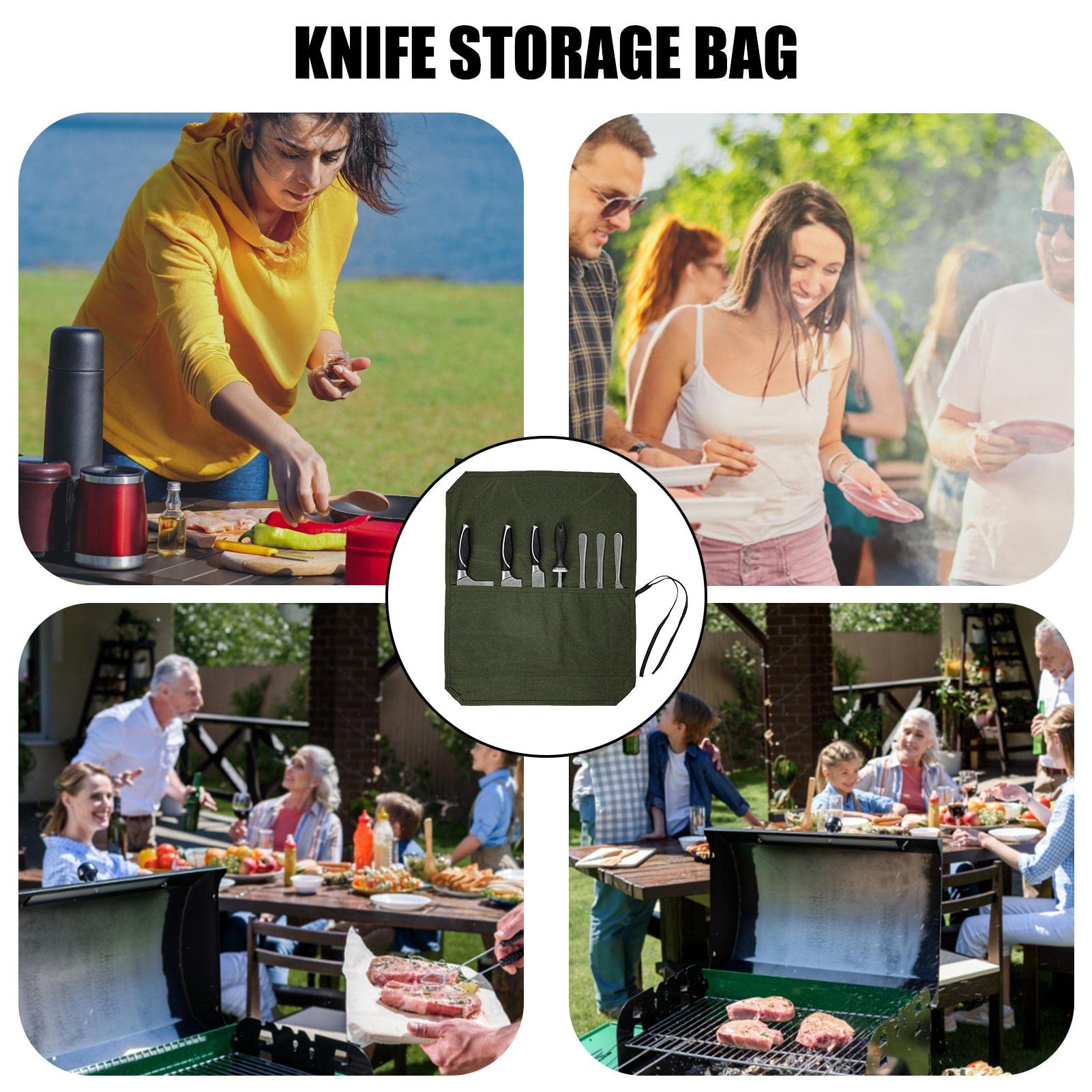 Knives Holder Roll Bag | Waxed Canvas Knifes Cultery Carrier,Knifes Roll, Chef Knifes Roll Case with 7 Slots Home Kitchen Cooking Tools, and Utensils Wrap Bag Wallet Huugy