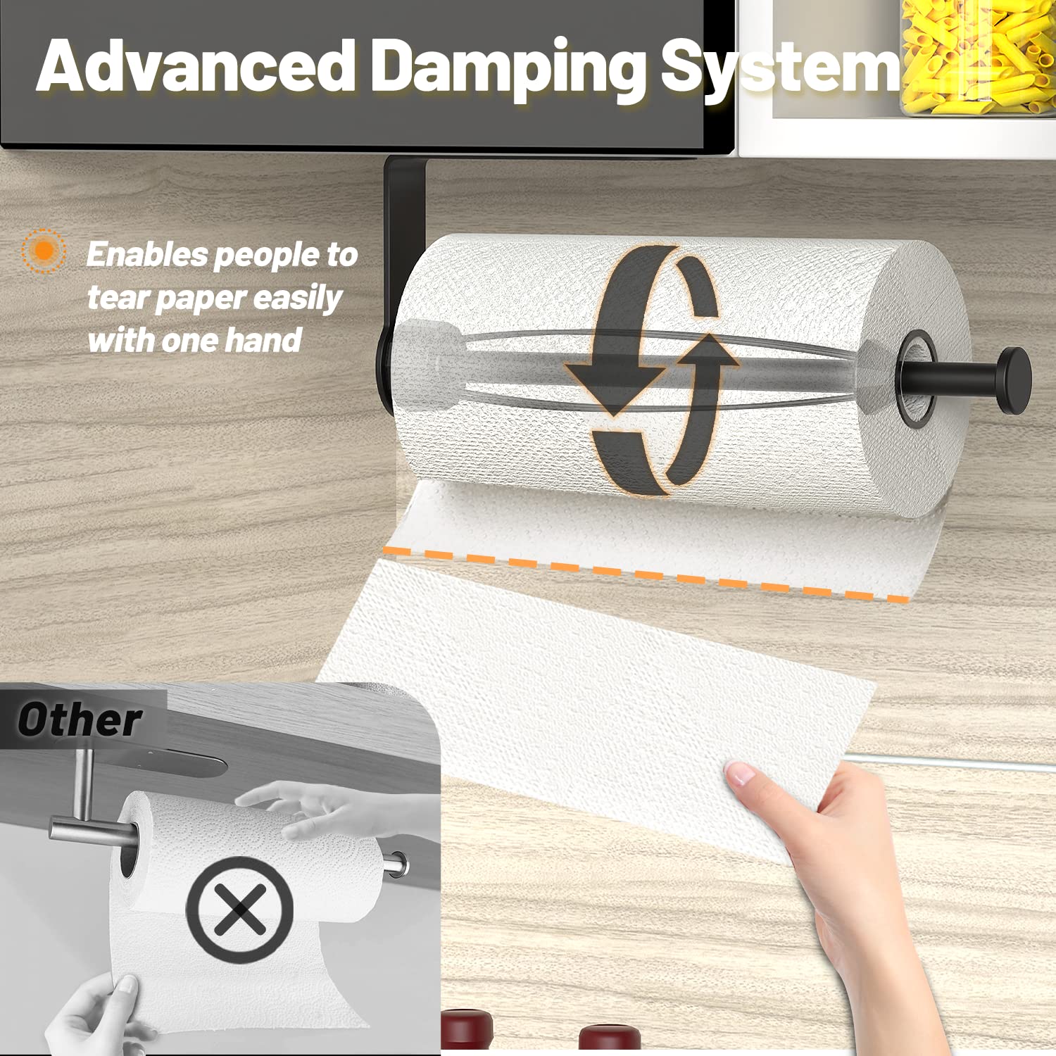 Fudontte Paper Towel Holder Wall-Mounted Tissue Holder with Damping Effect Self-Adhesive or Screw for Kitchen Bathroom
