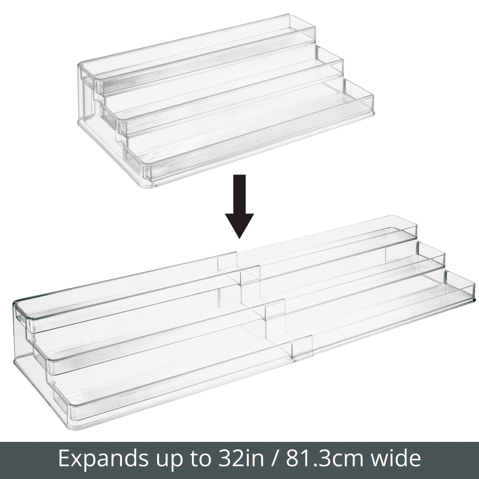 mDesign Plastic Shelf Adjustable & Expandable Spice Rack Organizer with 3 Tiers of Storage for Kitchen, Cabinet, Pantry Organization - Holds Spice Bottles, Seasonings - Ligne Collection, 2 Pack, Clear