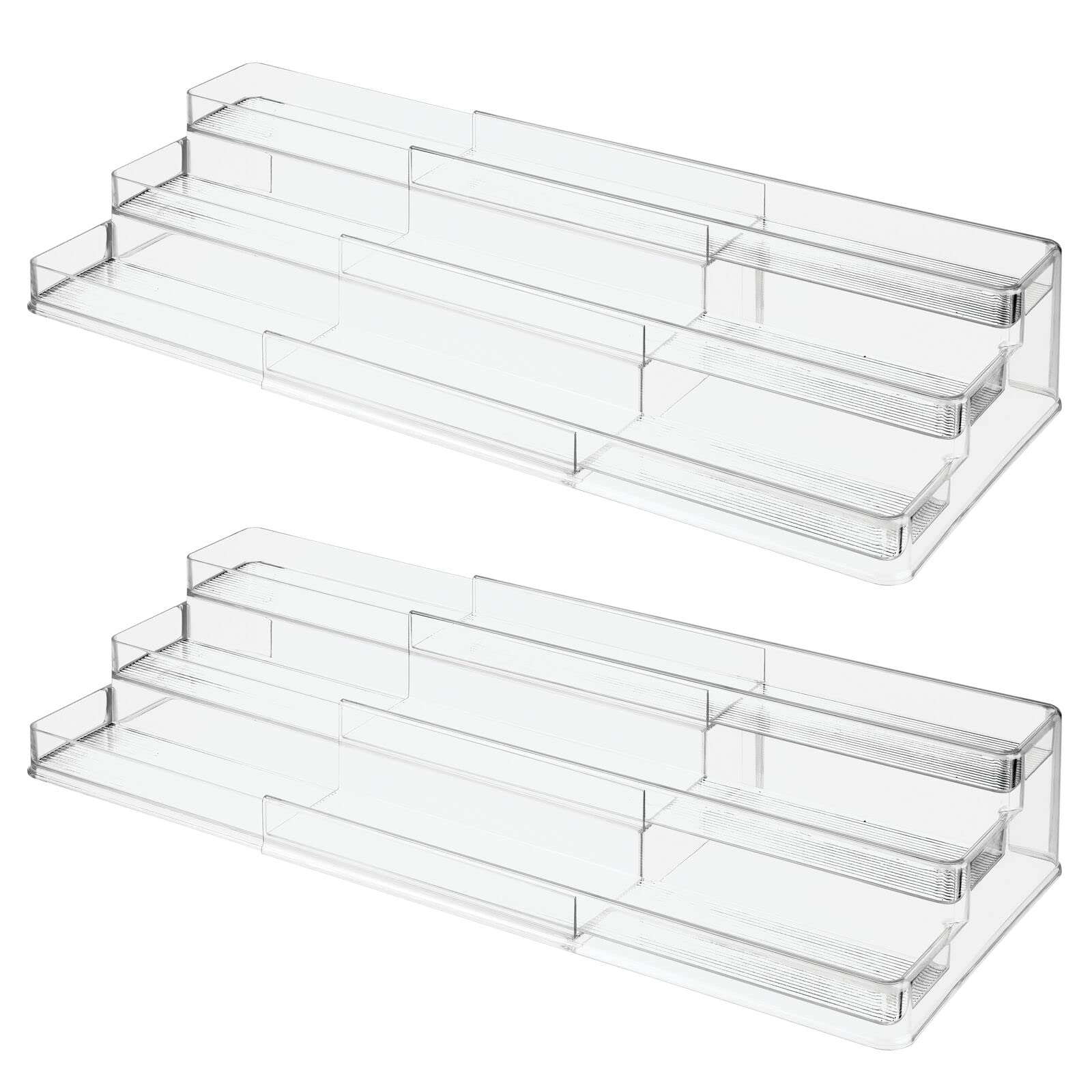 mDesign Plastic Shelf Adjustable & Expandable Spice Rack Organizer with 3 Tiers of Storage for Kitchen, Cabinet, Pantry Organization - Holds Spice Bottles, Seasonings - Ligne Collection, 2 Pack, Clear