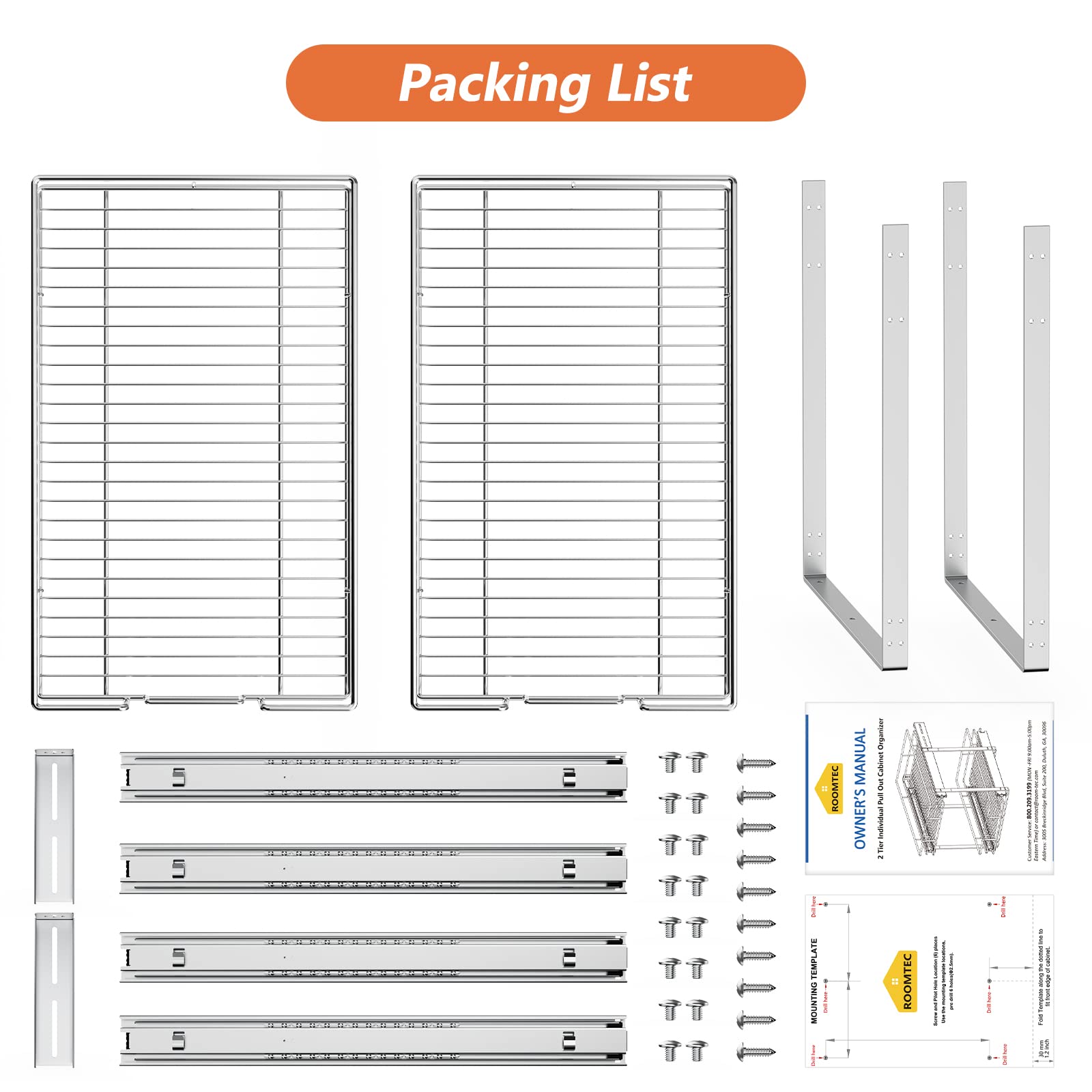 Individual Pull Out Cabinet Organizer (14"W x 21"D), 2 Tier Spice Rack Organizer for Cabinet, Slide Out Drawer Pantry Shelf Organization and Storage for Kitchen Bathroom