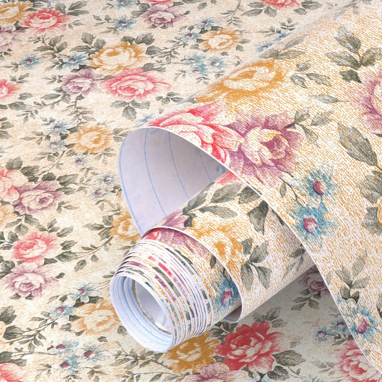 yazi Floral Contact Paper Shelf Liner self-Adhesive Decorate Drawer Contact Paper Decorative,Vintage Peony (17.7X 32.8 ft, Vintage Peony)