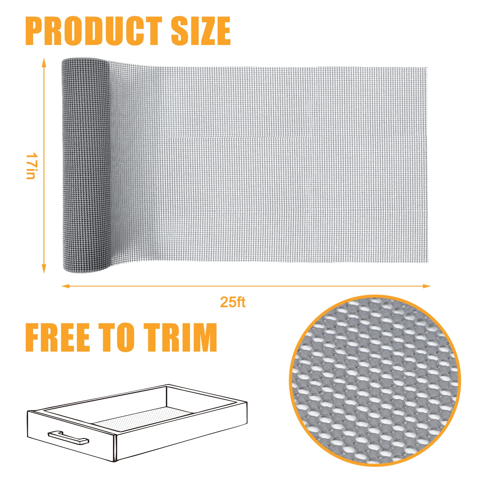 BAKHUK Grip Shelf Liner, 2 Rolls of Non-Adhesive 17 Inch x 25 Feet Cabinet Liner Durable Organization Liners for Kitchen Cabinets Drawers Cupboards Bathroom Storage Shelves (Gray)