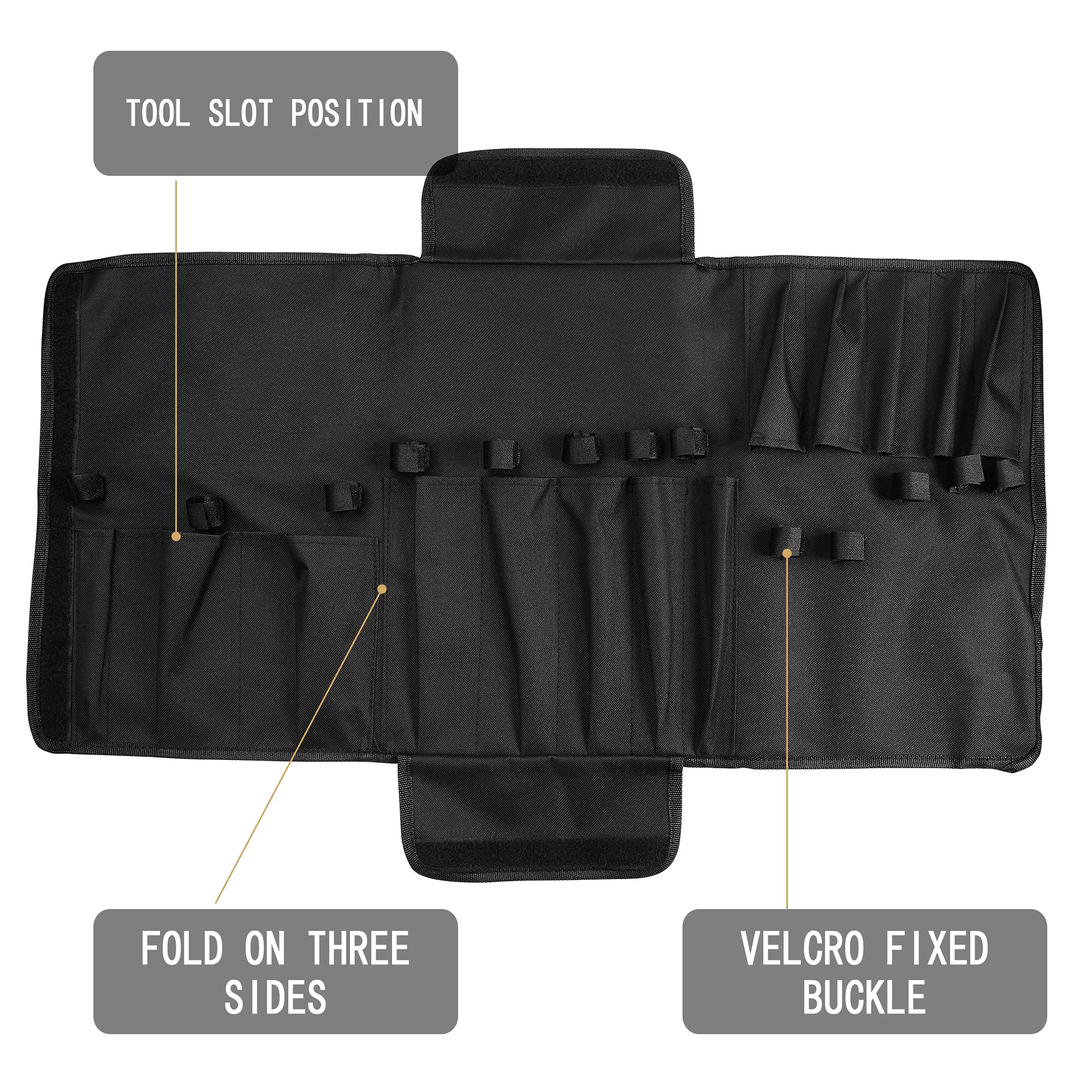 XYJ Black Knife Bag (13 slots) Carry Chef Knives Bags With Shoulder Belt Oxford Cloth Portable Case For Kitchen Knife Sharpener Rod Storging Tools (Knives Not Included)
