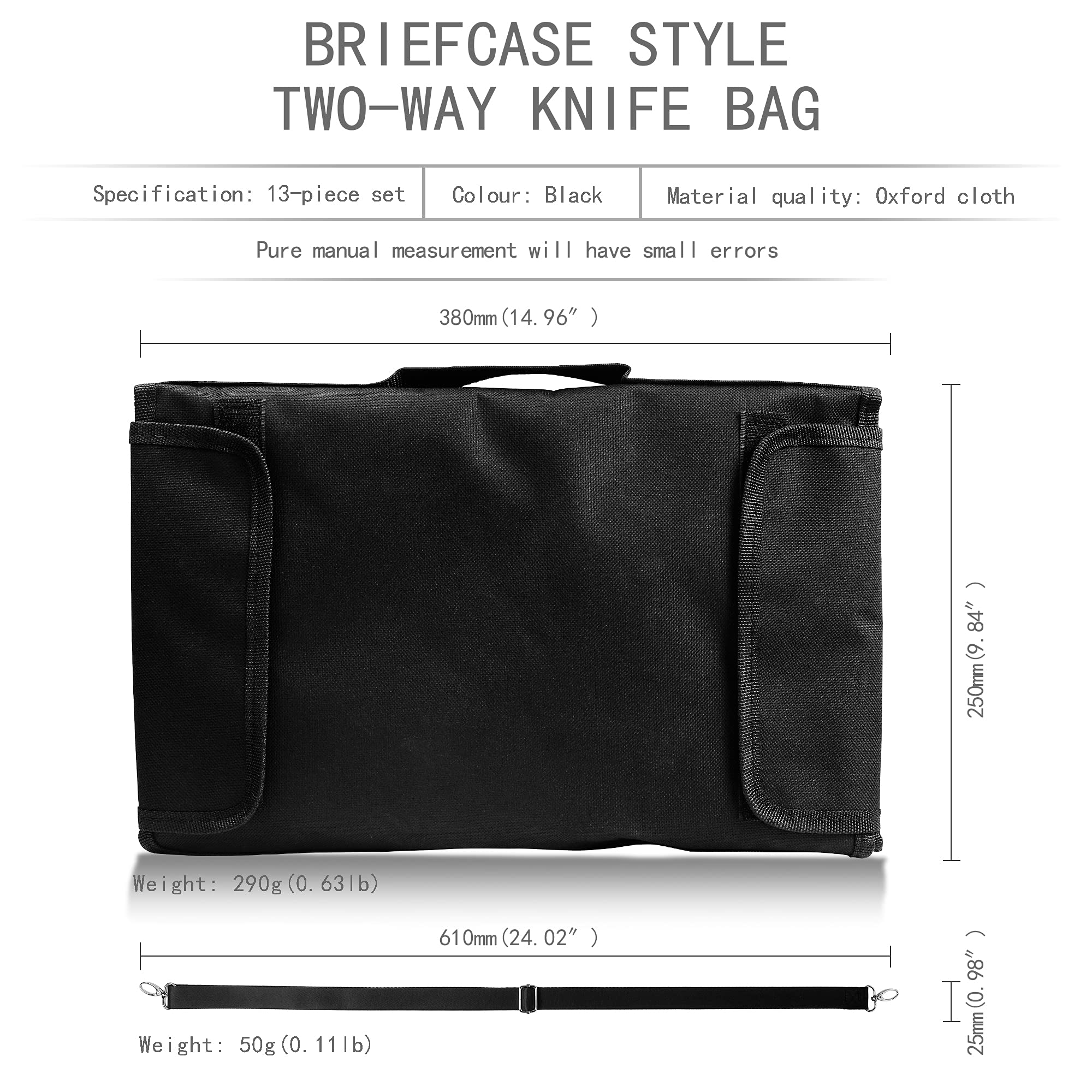 XYJ Black Knife Bag (13 slots) Carry Chef Knives Bags With Shoulder Belt Oxford Cloth Portable Case For Kitchen Knife Sharpener Rod Storging Tools (Knives Not Included)