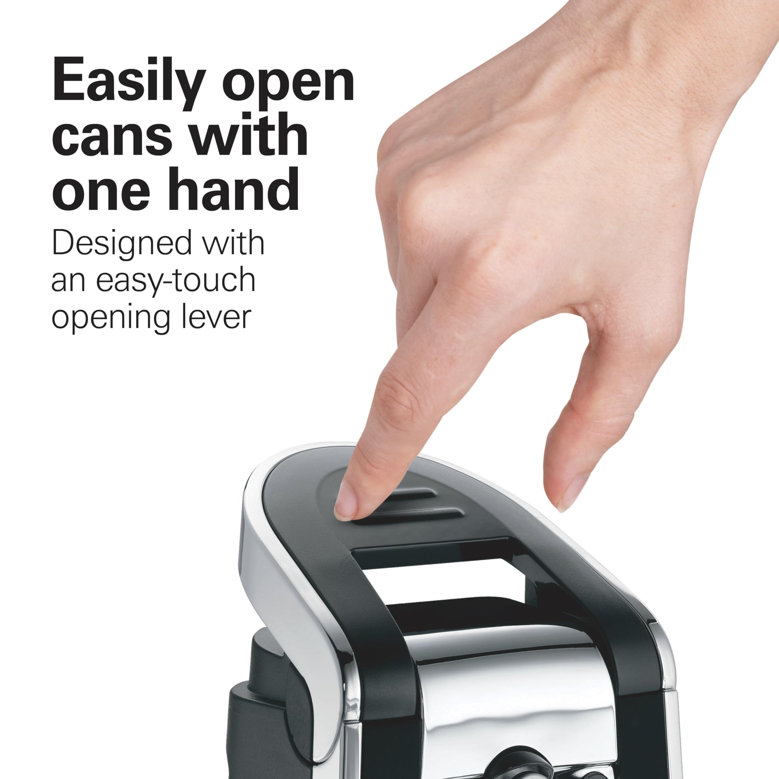 Hamilton Beach Smooth Edge Electric Automatic Kitchen with Easy Push Down Lever, Opens All Standard-Size and Pop-Top Cans, Stainless Steel Scissors, Black and Chrome