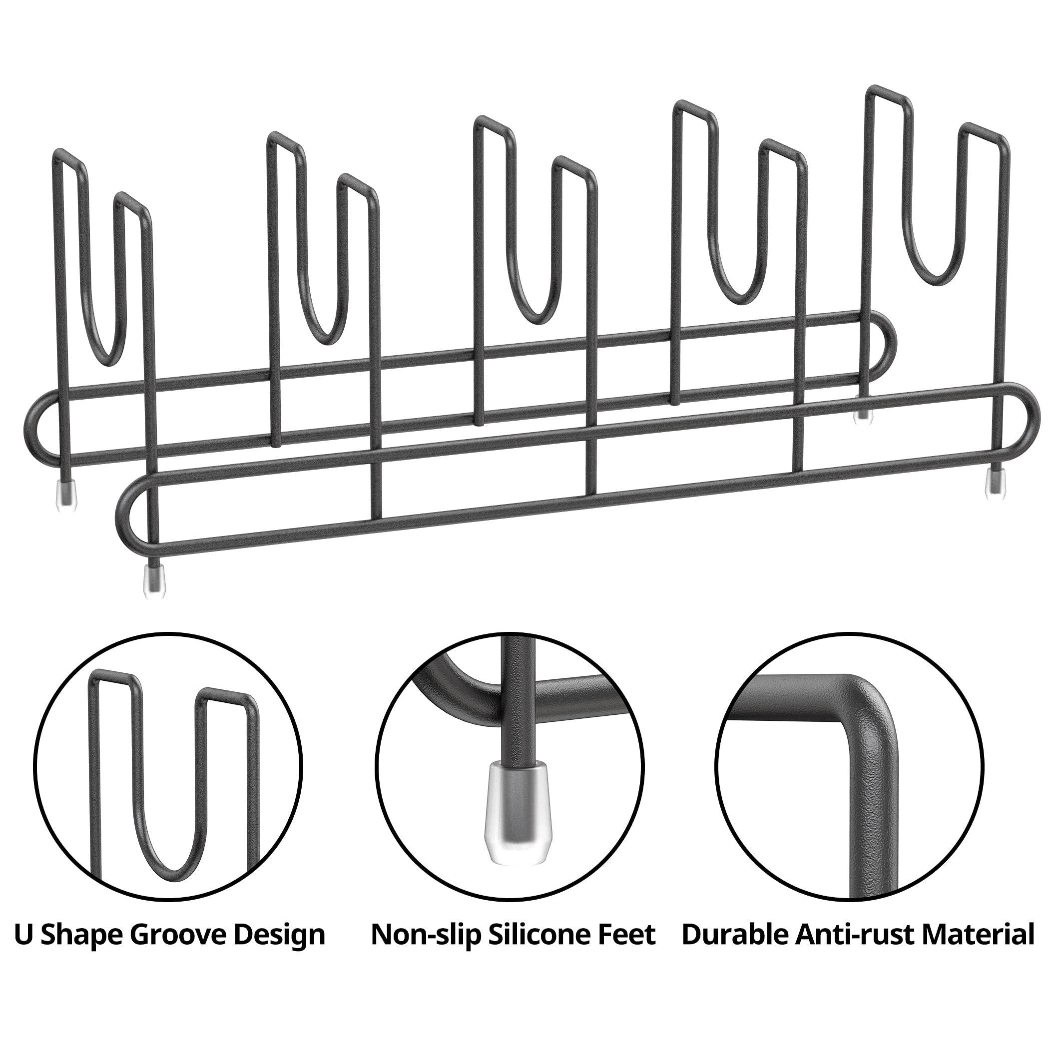 [Pack of 2] Pan Lid Organizer, Pan Organizer for Kitchen Inside Cabinet, Lid organizer for the pots and pans, Plates Holder Organizer for the Lid, Dish, Baking Pan, Chopping Board on Countertop (Black)