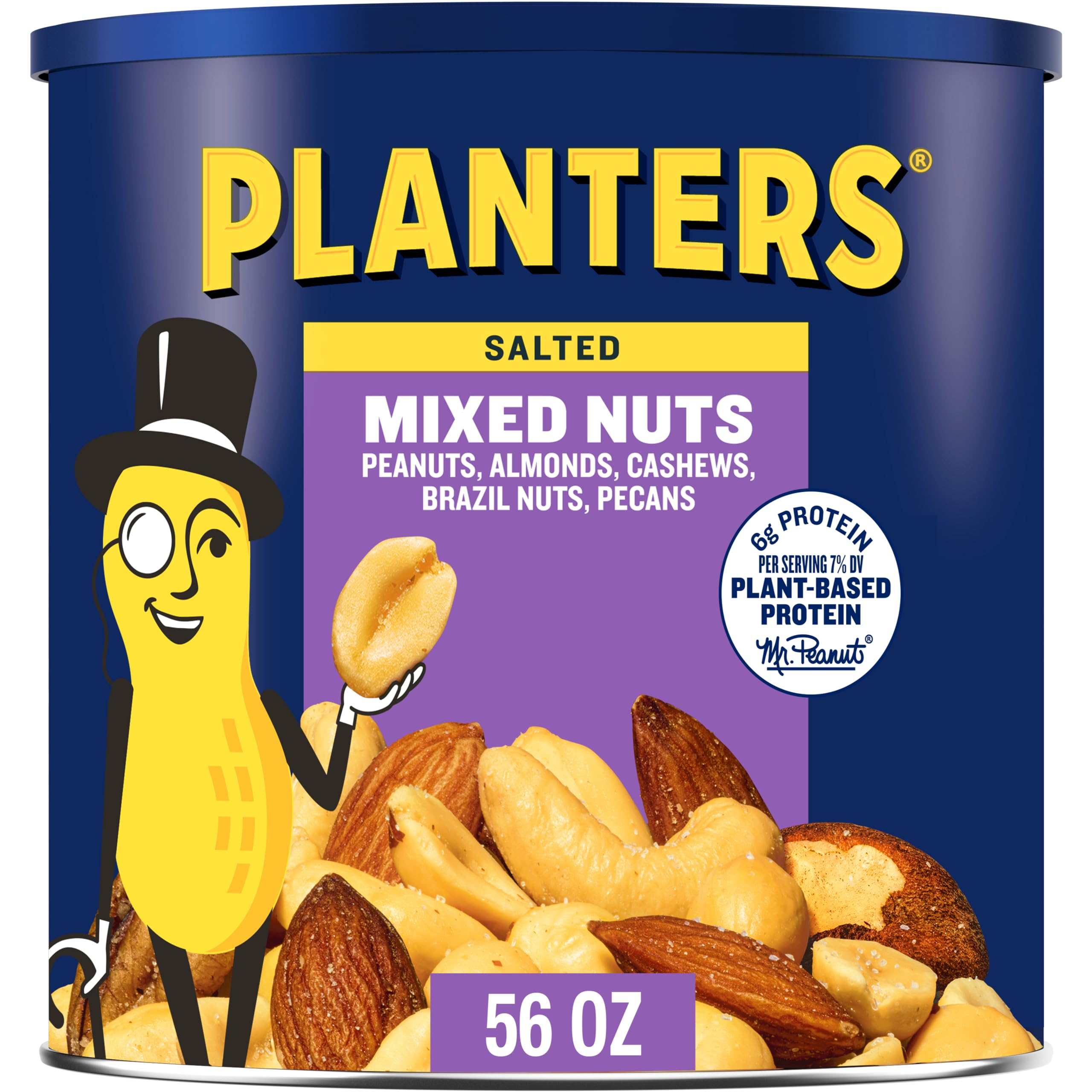 Planters Mixed Nuts Less Than 50% Peanuts with Peanuts (Almonds, Cashews, Brazil Nuts, Pecans & Sea Salt, 3.0 lb Canister)
