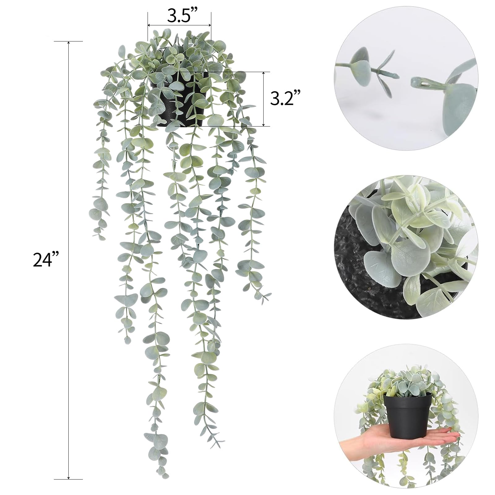 COCOBOO 1pcs Artificial Hanging Plants Fake Potted Eucalyptus Faux Plant Hanging Plant for Wall Room Home Indoor Outdoor Shelf Decor