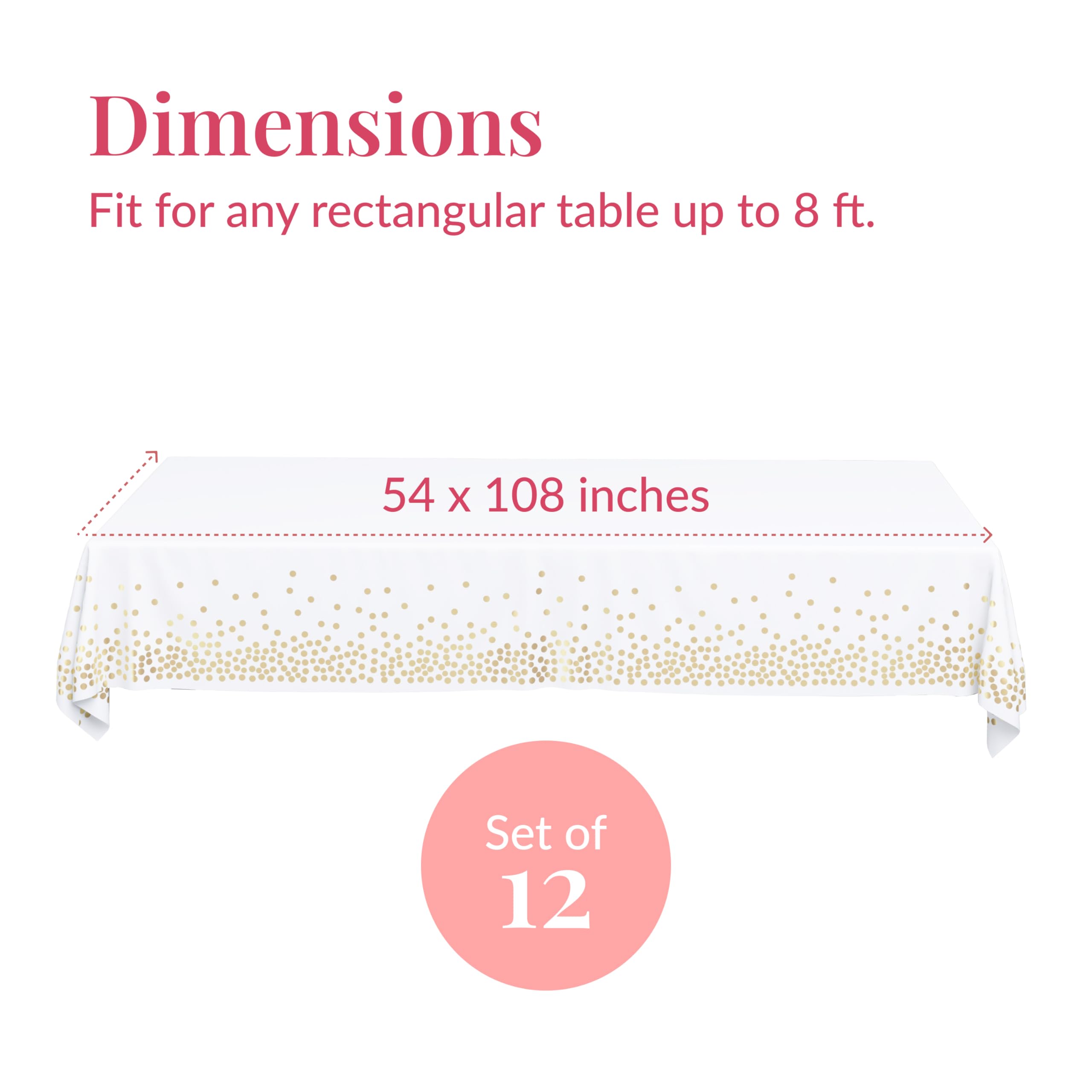 White Plastic Tablecloth - 4 Pack - 54 X 108 | Gold Dot Disposable Tablecloths | Plastic Tablecloth | White Tablecloths | Plastic Table Cover | Gold Tablecloths | Gold Party Decorations
