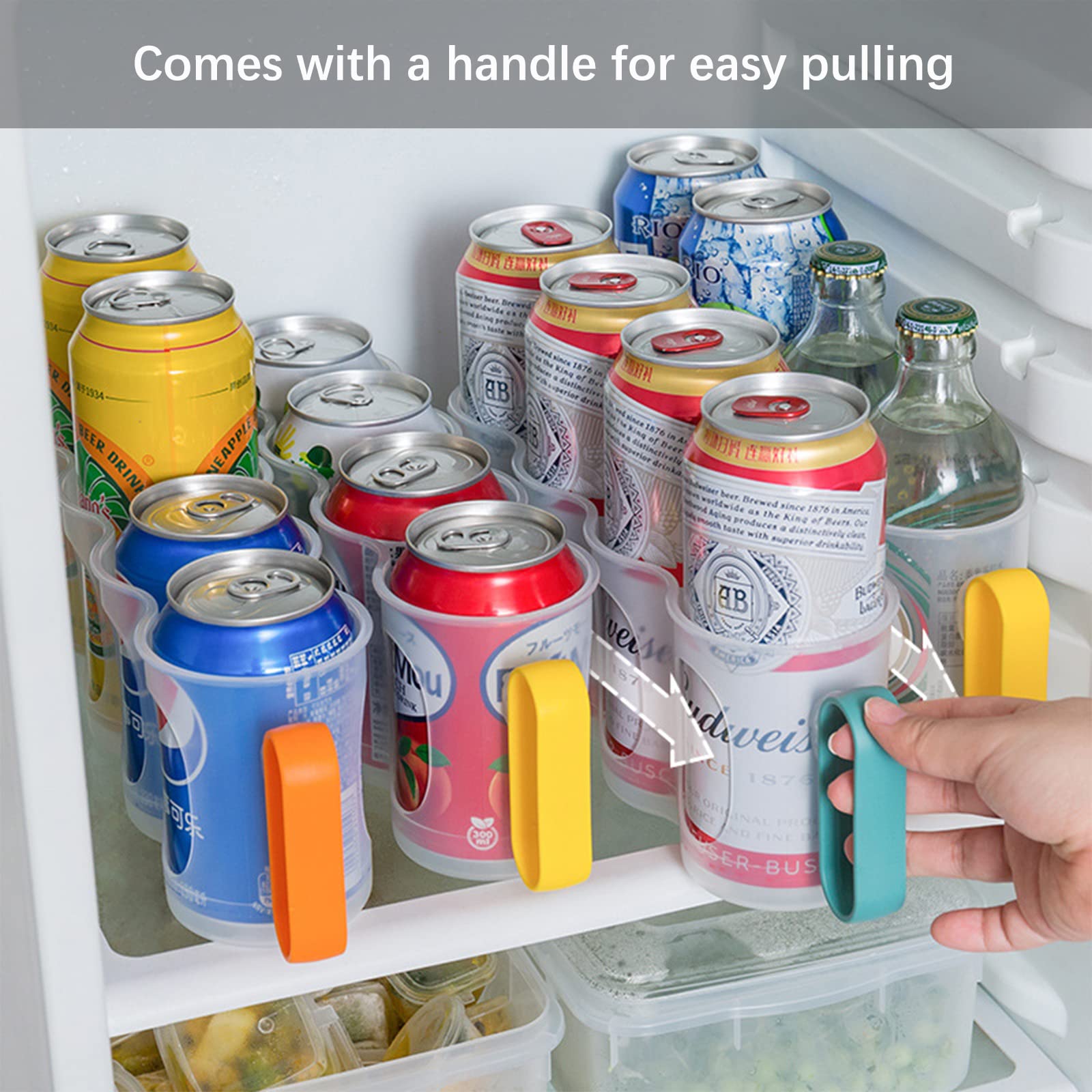 Xyfw Portable Soda Can Organizer, Portable Fridge Organizer, Beer Can Holder with Carrier Handle for Juice Drink Beer Can Fridge Storage Sliding Rack - 6Pack