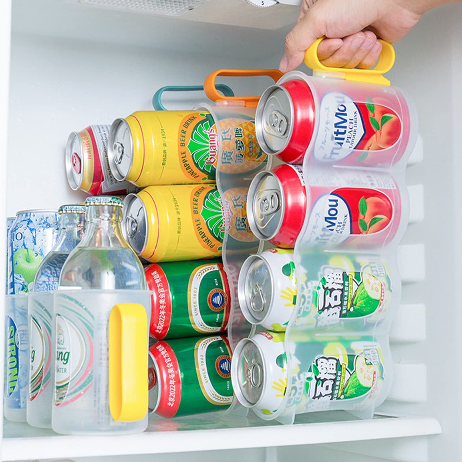 Xyfw Portable Soda Can Organizer, Portable Fridge Organizer, Beer Can Holder with Carrier Handle for Juice Drink Beer Can Fridge Storage Sliding Rack - 6Pack