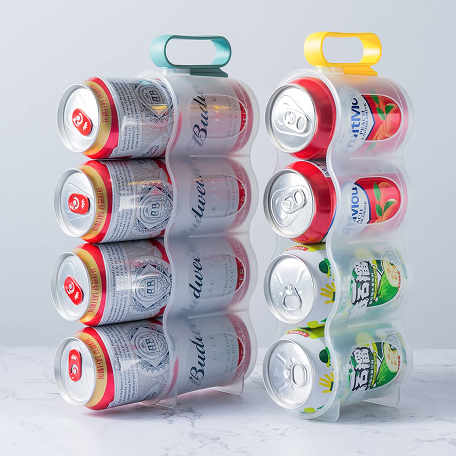 Xyfw Portable Soda Can Organizer, Portable Fridge Organizer, Beer Can Holder with Carrier Handle for Juice Drink Beer Can Fridge Storage Sliding Rack - 6Pack