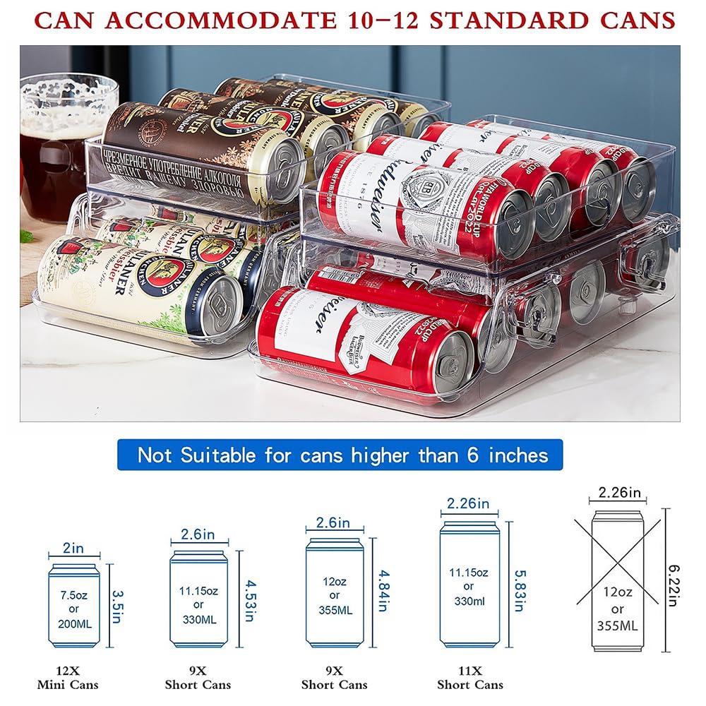 ROWNYEON Rolling Refrigerator Organizer Bins, Pop Soda Can Dispenser with Lid for Fridge, Pantry, Freezer, Beverage Holder,Canned Food Organizer – holds up to 11 tall and slim skinny cans
