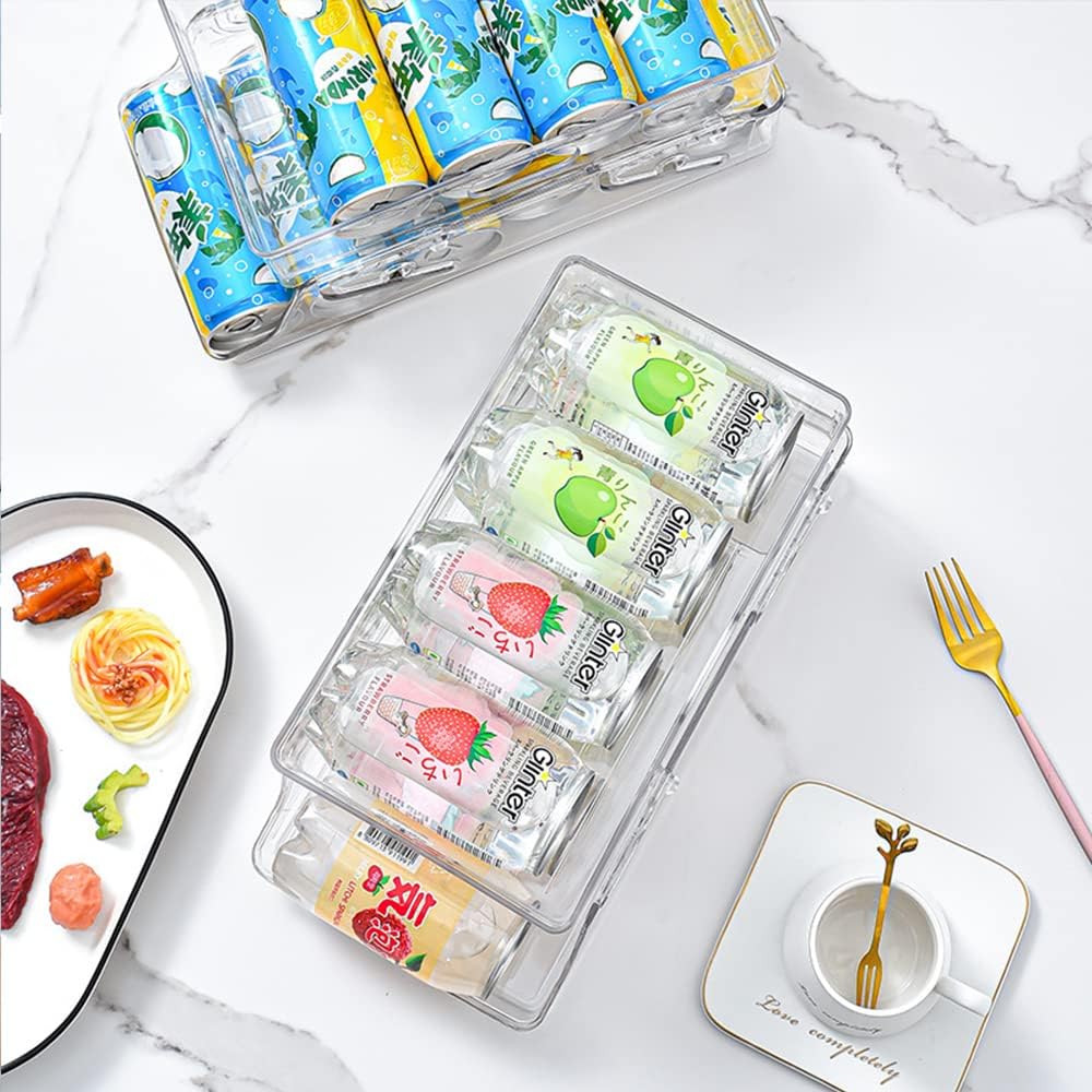 ROWNYEON Rolling Refrigerator Organizer Bins, Pop Soda Can Dispenser with Lid for Fridge, Pantry, Freezer, Beverage Holder,Canned Food Organizer – holds up to 11 tall and slim skinny cans